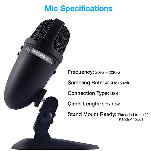 Cyber Acoustics Premium USB Microphone with Dual Recording Patterns - 24-bit Recording Perfect for Podcasting and Vlogging - Compatible with PC and Mac (CVL-2009)