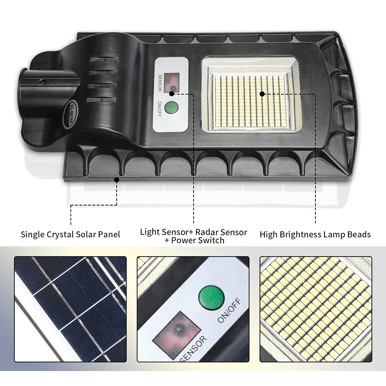 CYBERDAX Solar Integrated Street Light Outdoor, All-in-One Solar Lamp with Remote Control with Radar Motion Sensor Built in for Garden, Paths, Wall-Mounted, Warehouse, Corridor (60)