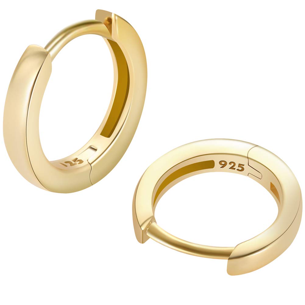 925 Sterling Silver Small Gold Hoop Earrings for Women Girls 14K Gold Huggie Earrings Tiny Hypoallergenic Cartilage Earrings Hoops 5mm 6mm 7mm 8mm 9mm 10mm 12mm
