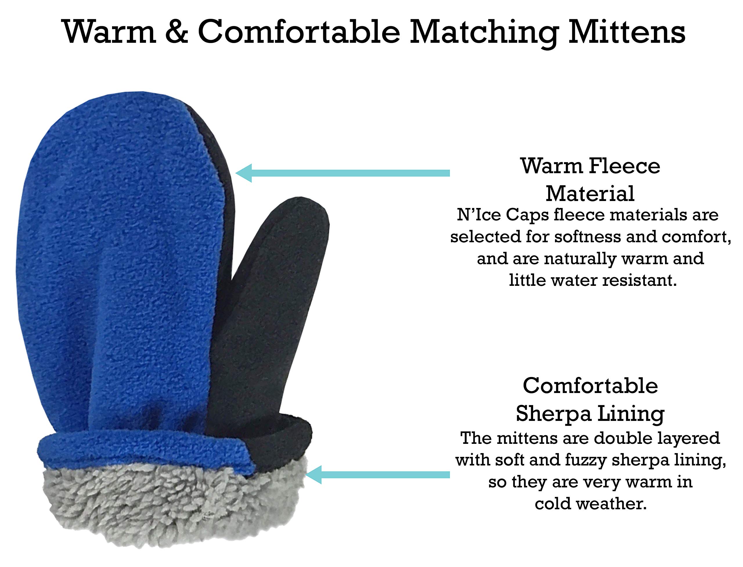 N'Ice Caps Toddler Baby Hat Mitten Set Boys Dino Fleece Gloves Warm Sherpa Lined (4-7 Years, Black/Royal/Neon Green Dino)