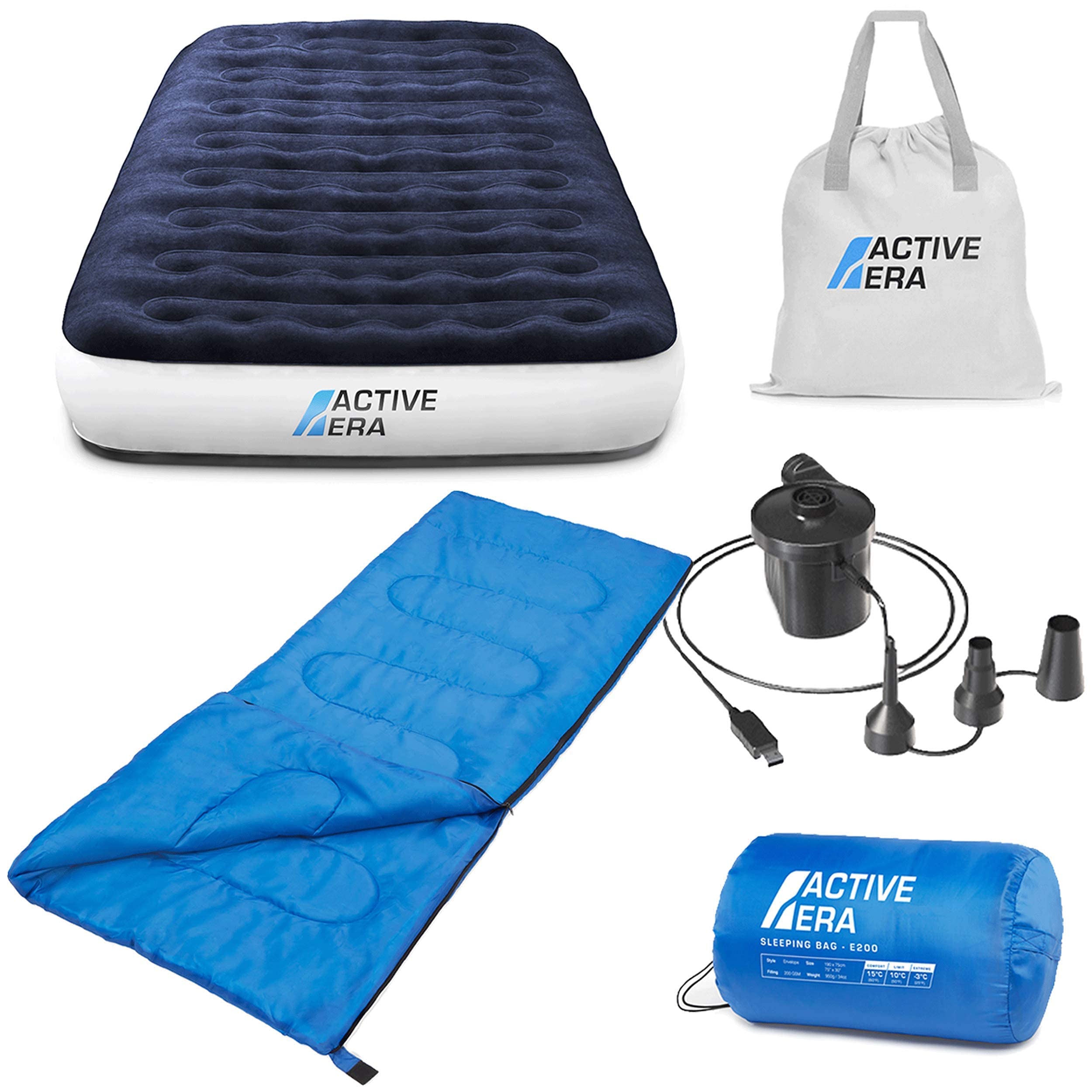 Active Era Luxury Camping Air Mattress Twin Single Sleeping Bag for Indoor and Outdoor Use