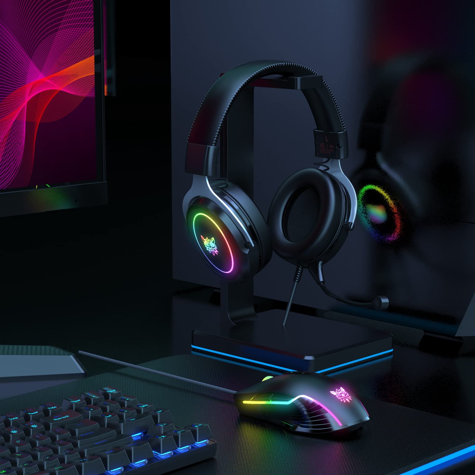 edonka Gaming Headset X 10, Noise Canceling Gaming Headphones with RGB Light,7.1 Surround Sound Crystal Clear Mic for PS5, PS4, Xbox One, PC, Mac