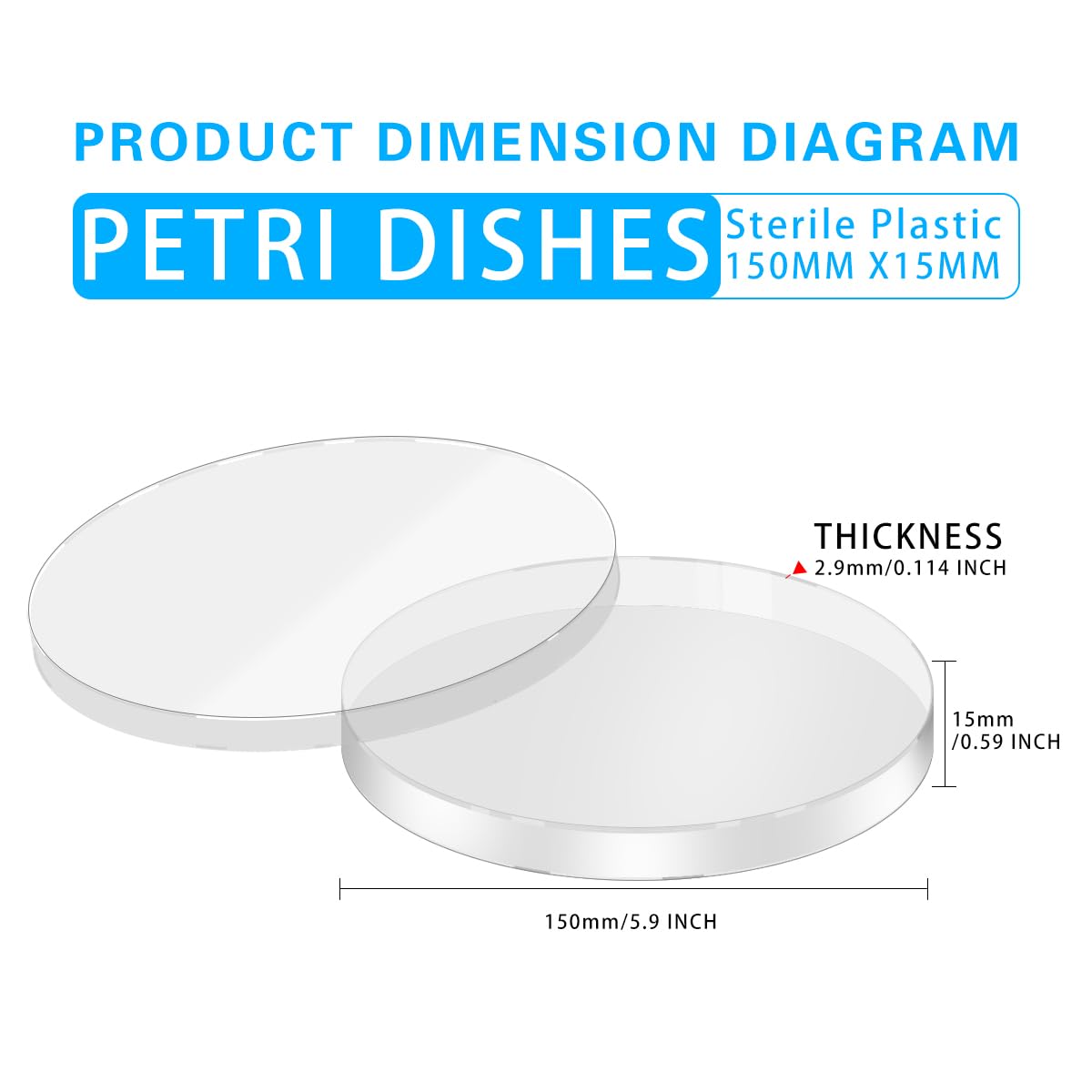 BIPEE Plastic Petri Dishes with Lids,Mold Testing kit,Mycology Supplies agar Plates- Perfect for Cell Culture and Microbiology Experiments(150 x 15mm,Pack of 10)