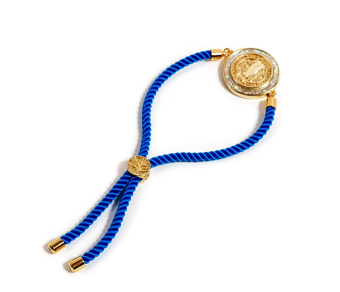 Alea Collection Catholic Blessed Saint Benedict Medal 18K Gold Plated Bracelet Blue String Religious Jewelry