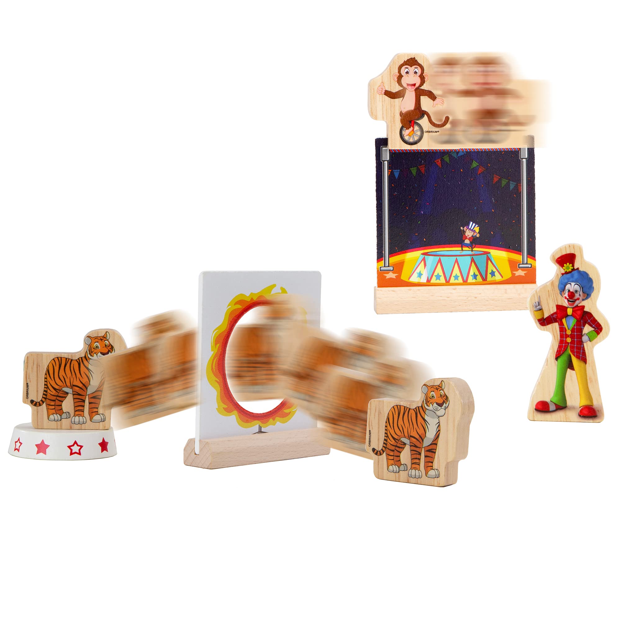 ORBRIUM 41 Pcs Battery Operated Motorized Light and Sound Circus on Wooden Railway Figure 8 Train Set Compatible with Thomas, Brio, Chuggington, Melissa & Doug