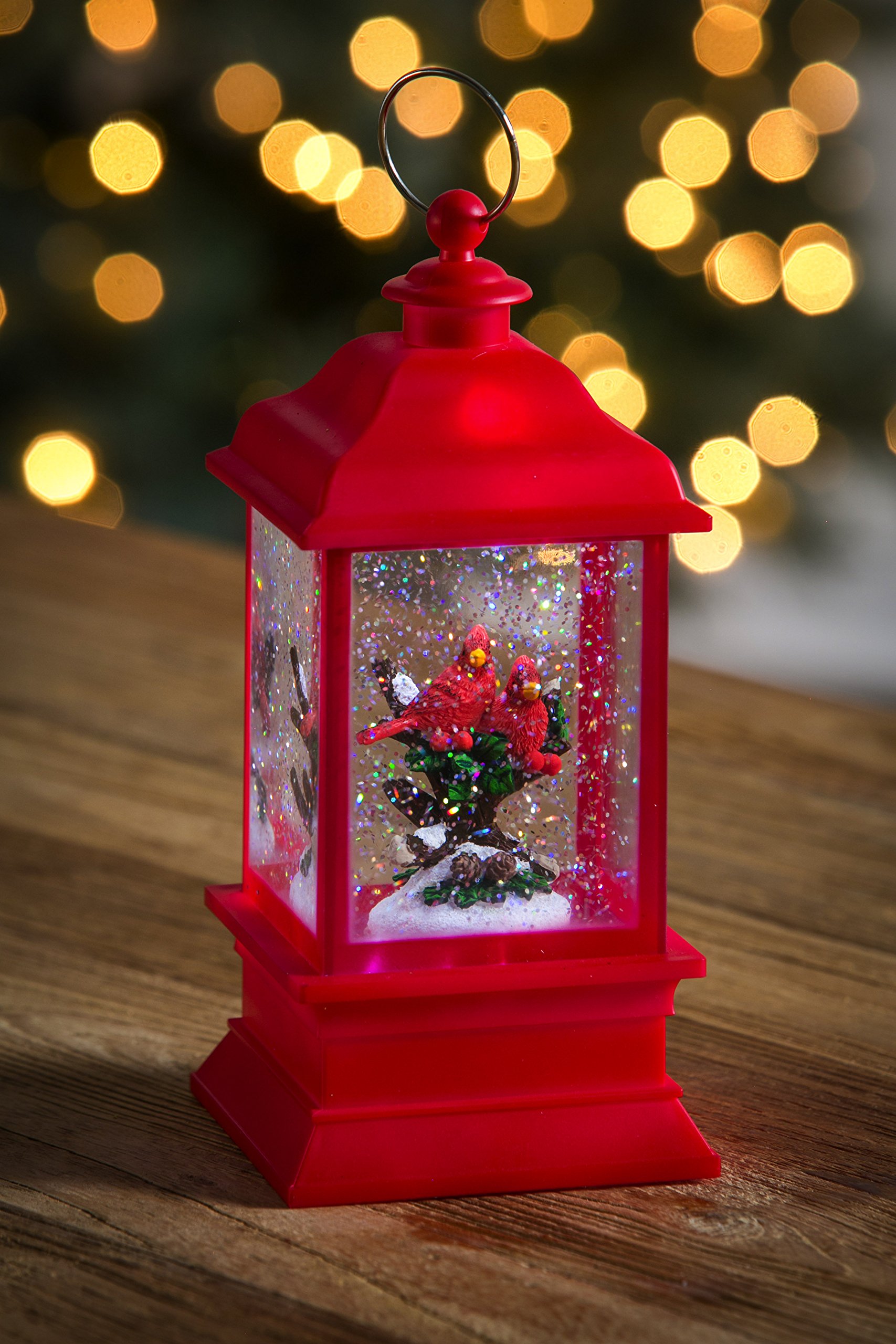 Cypress Home Beautiful Christmas Cardinal Glass LED Water Lantern Table Décor - 4 x 4 x 9 Inches Indoor/Outdoor Decoration for Homes, Yards and Gardens