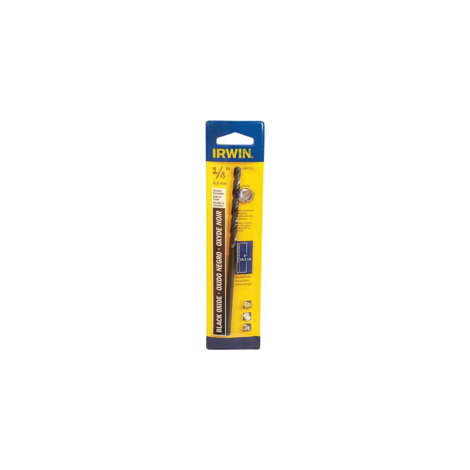 Irwin Tools 66716 Single Black Oxide High-Speed Steel Drill Bit with Aircraft Extension, 1/4"