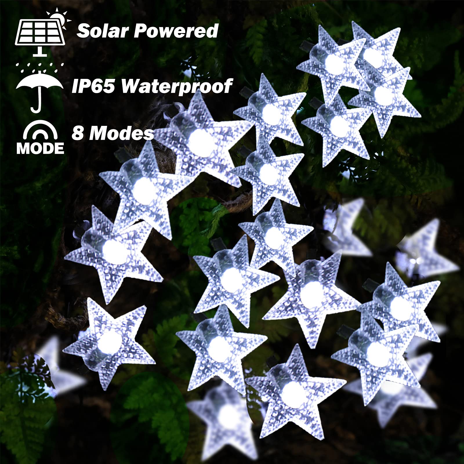 EEW 2-Pack 78ft 200 LED Solar Star String Lights Outdoor, Upgraded Waterproof 8 Modes Solar Christmas Lights Outdoor Indoor for Home Party Tree Ramadan Decorations (Cool White)