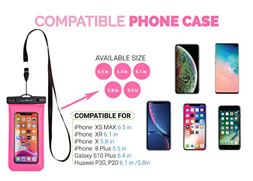 Active US Gear - Waterproof Floating Phone case with Waterproof Pouch -Waist Strap, Screen Touchable Dry Bag with Adjustable Belt for Swimming Rafting Snorkeling Boating Fishing Kayaking-Rose Pink…