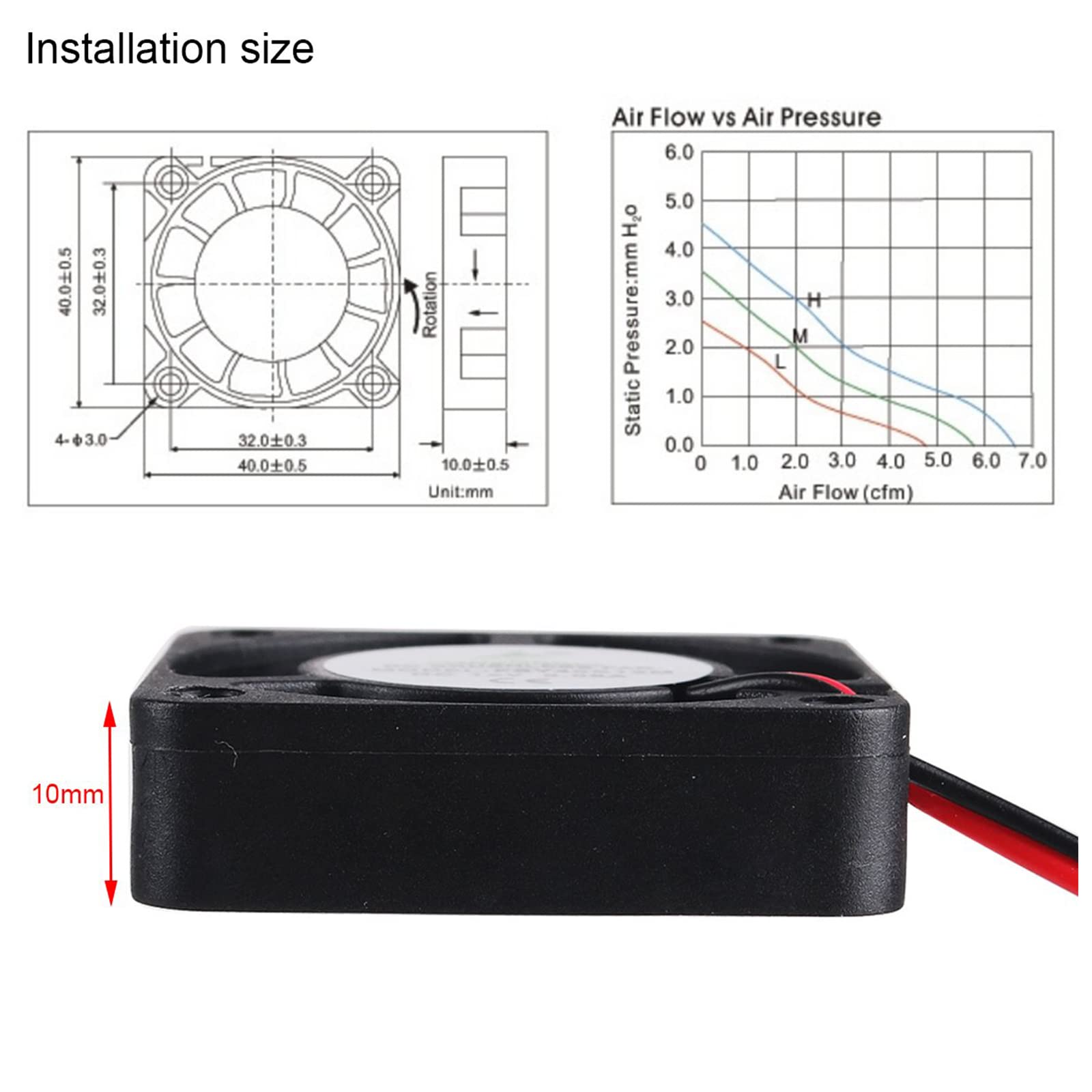 MakerFocus 4pcs 3D Printer Fan 12V, 40mm 12 Volt Fan 0.08A DC Mini Quiet Cooling Fan 40X40X10mm with 28cm Cable for 3D Printer, DVR and Other Small Appliances Series Repair Replacement
