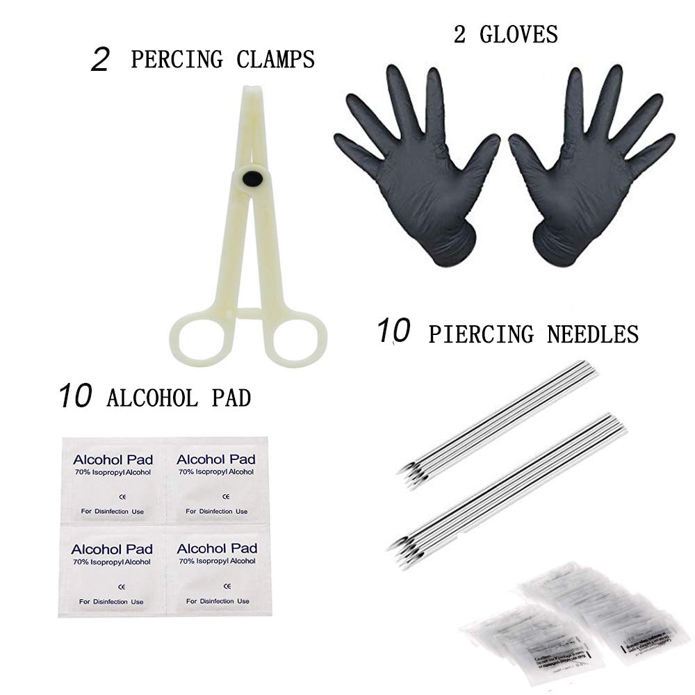 Jconly 46Pcs Ear Nose Lip Piercing Kit - 20G 18G Professional Colorful for 316L Steel Needles Clamps…