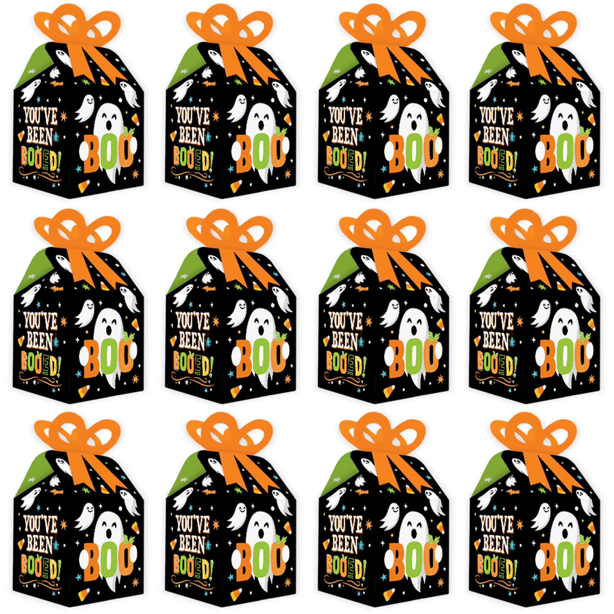 Big Dot of Happiness You've Been Booed - Square Favor Gift Boxes - Ghost Halloween Party Bow Boxes - Set of 12