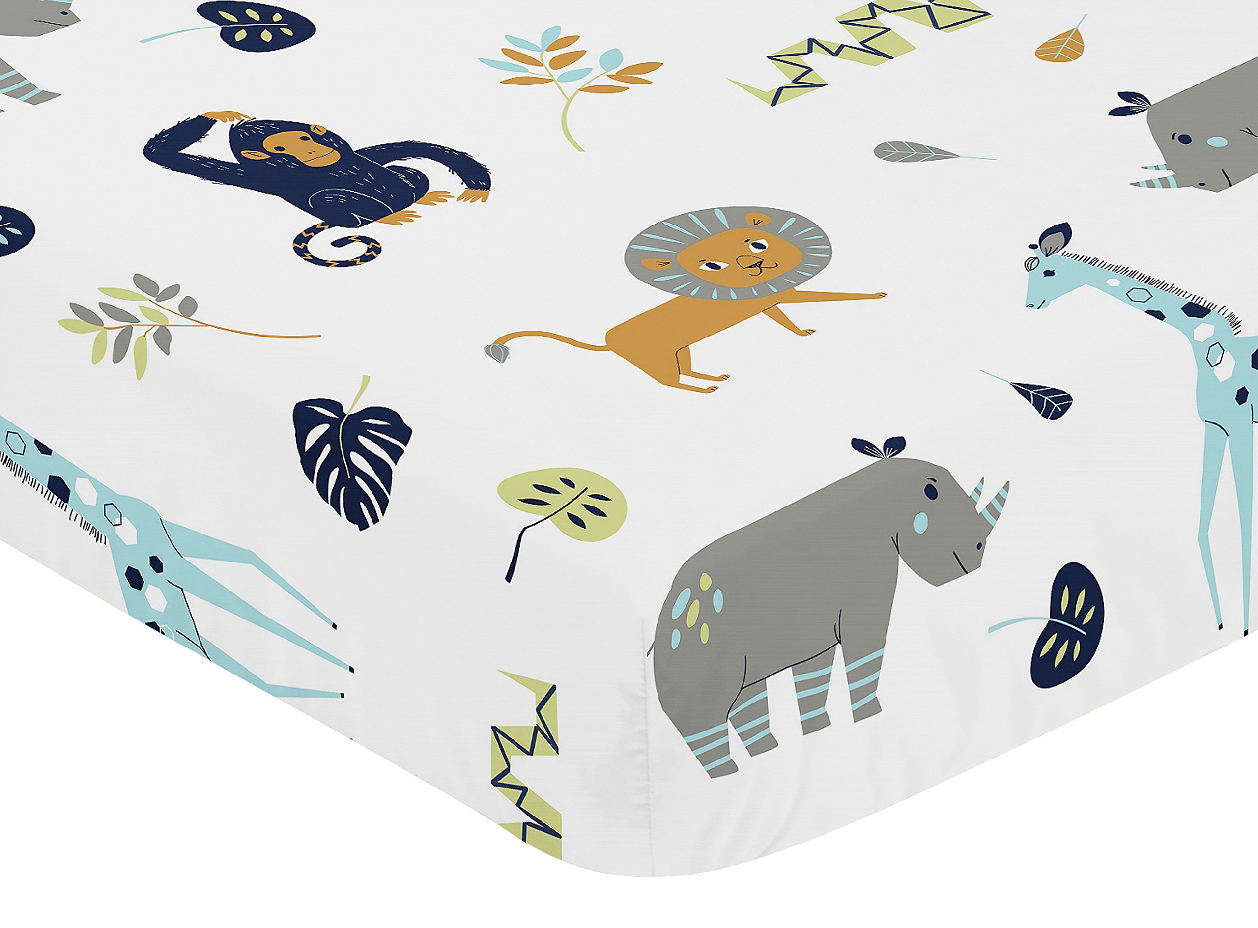 Turquoise and Navy Blue Safari Animal Baby or Toddler Fitted Crib Sheet for Mod Jungle Collection by Sweet Jojo Designs
