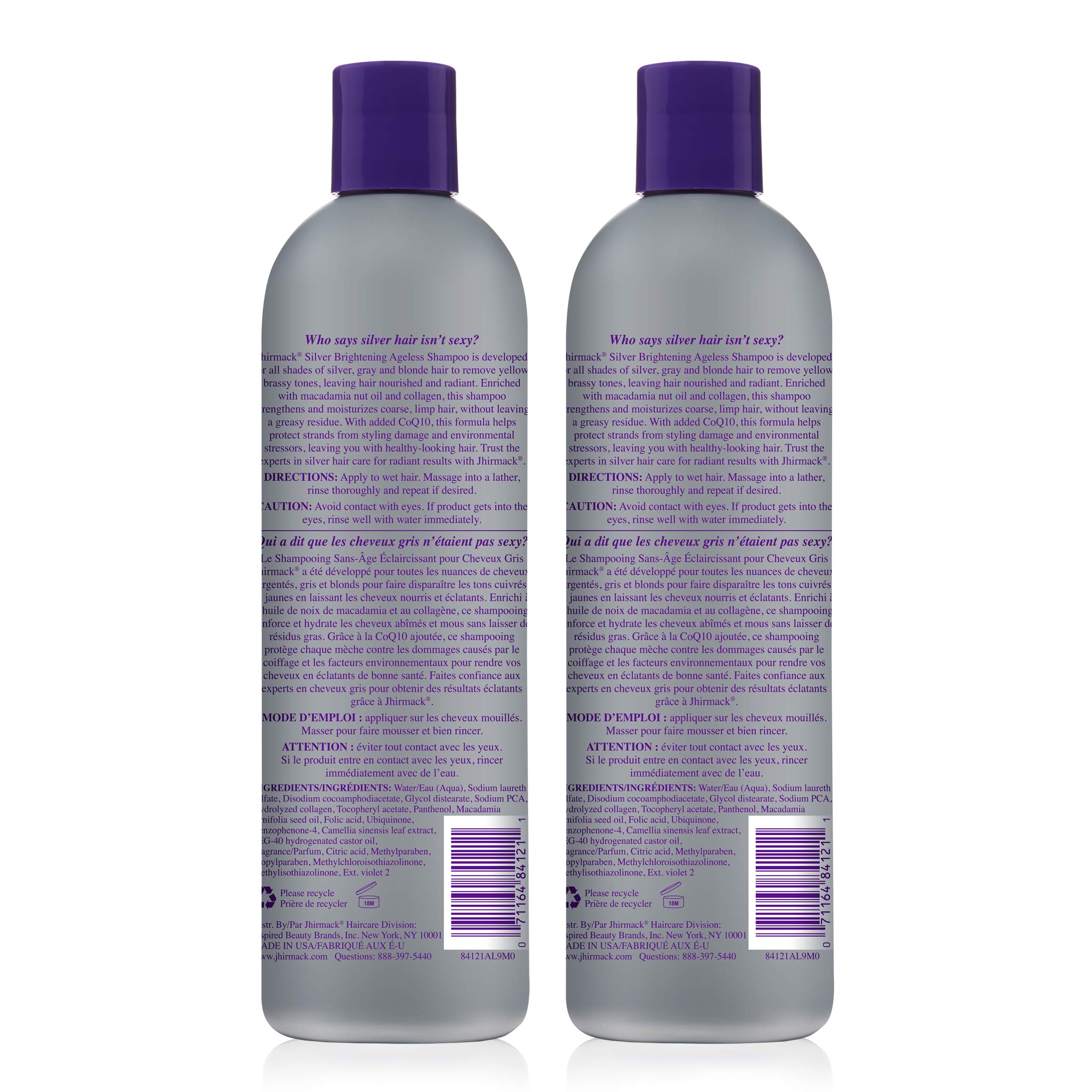 jhirmack Silver Brightening Purple Shampoo Set of 2 for all types of silver, grey, and blonde hair