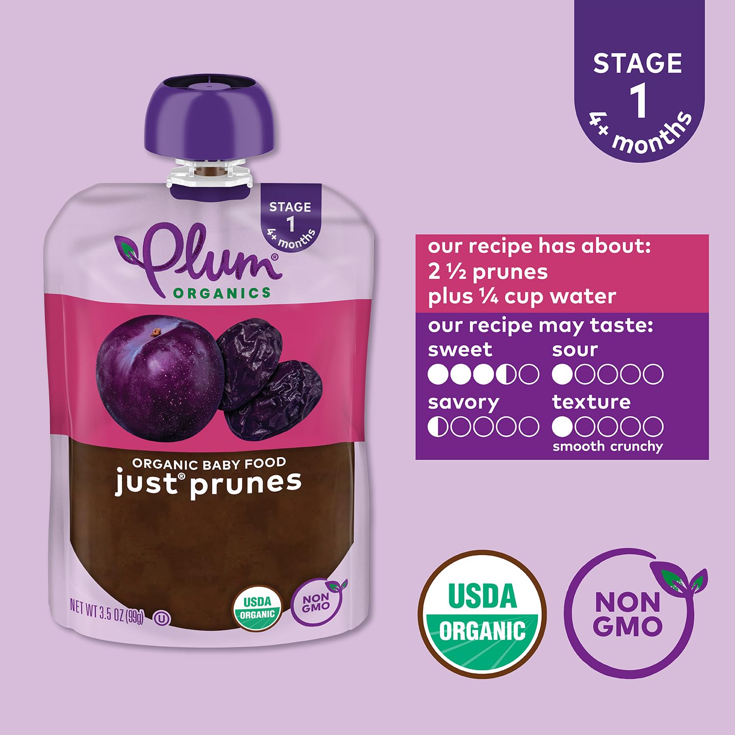 Plum Organics Stage 1 Organic Baby Food - Just Mangos, Just Prunes, and Just Peaches Variety Pack - 3.5 oz Pouch (Pack of 18)