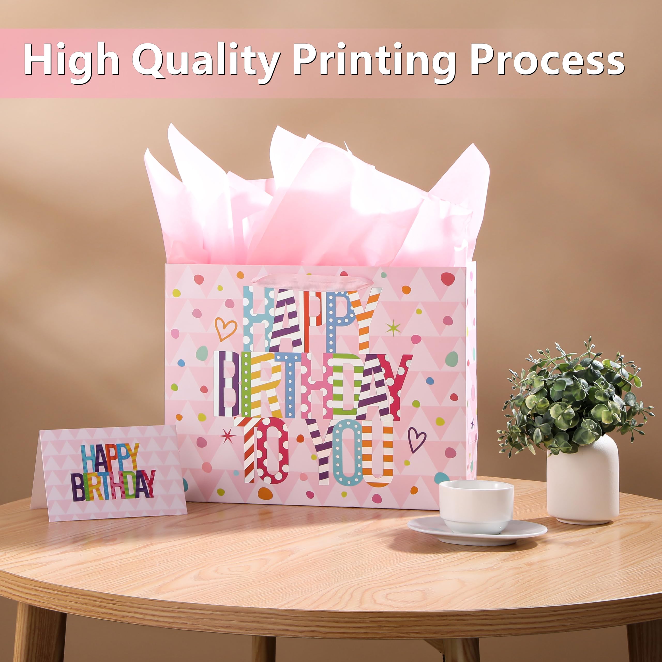 Bobobag 13" Large Gift Bag with Tissue Paper and Greeting Card ,Happy Birthday gift bags for Girls