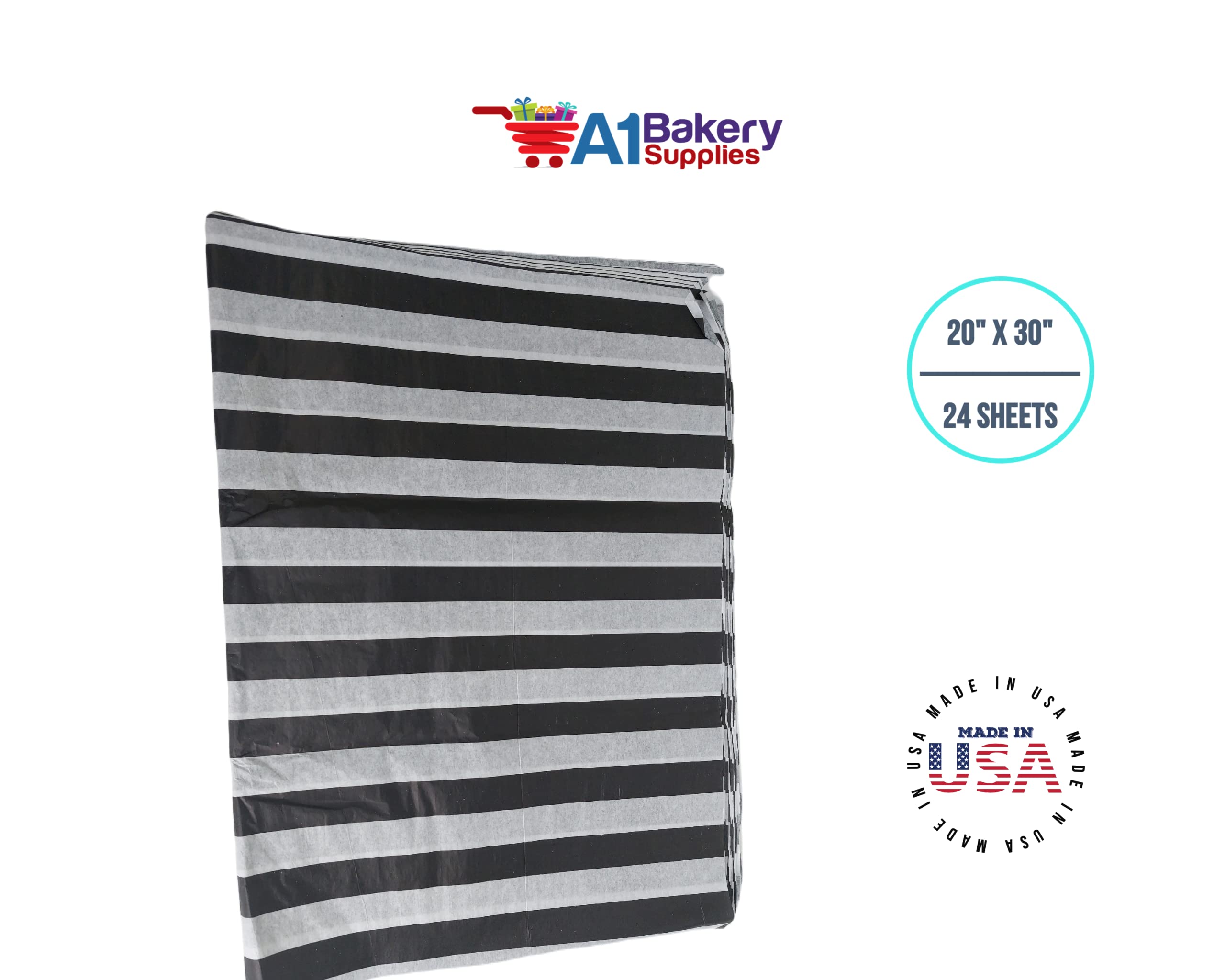 Black & White Stripes Tissue Paper 20 X 30-24 Sheet Premium High Quality Tissue Paper Made in USA by A1 bakery supplies