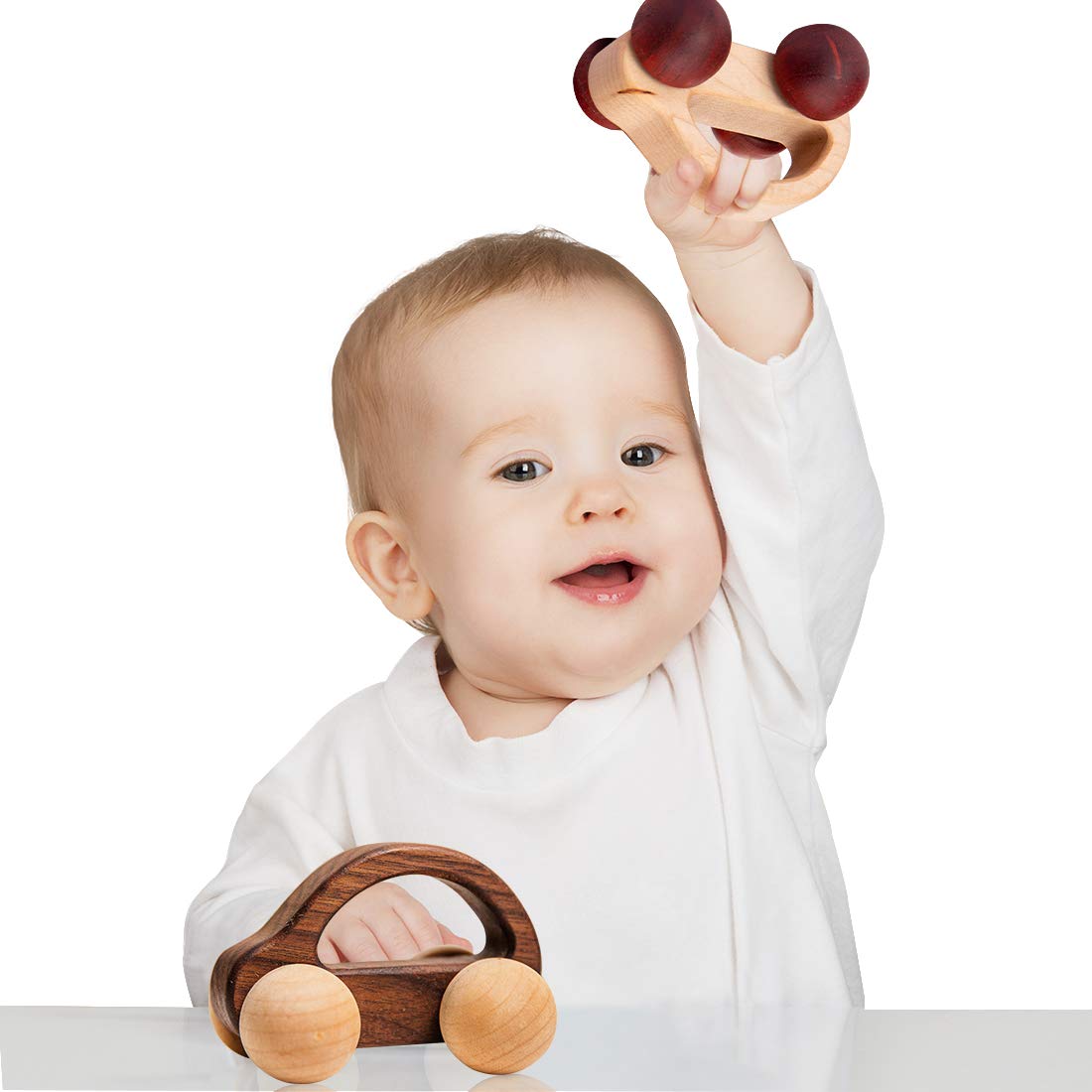 let's make Organic Baby Push Car Wooden Toys 2pc Wood Car and Fine Movement Development and Infant Grasping Montessori Toys