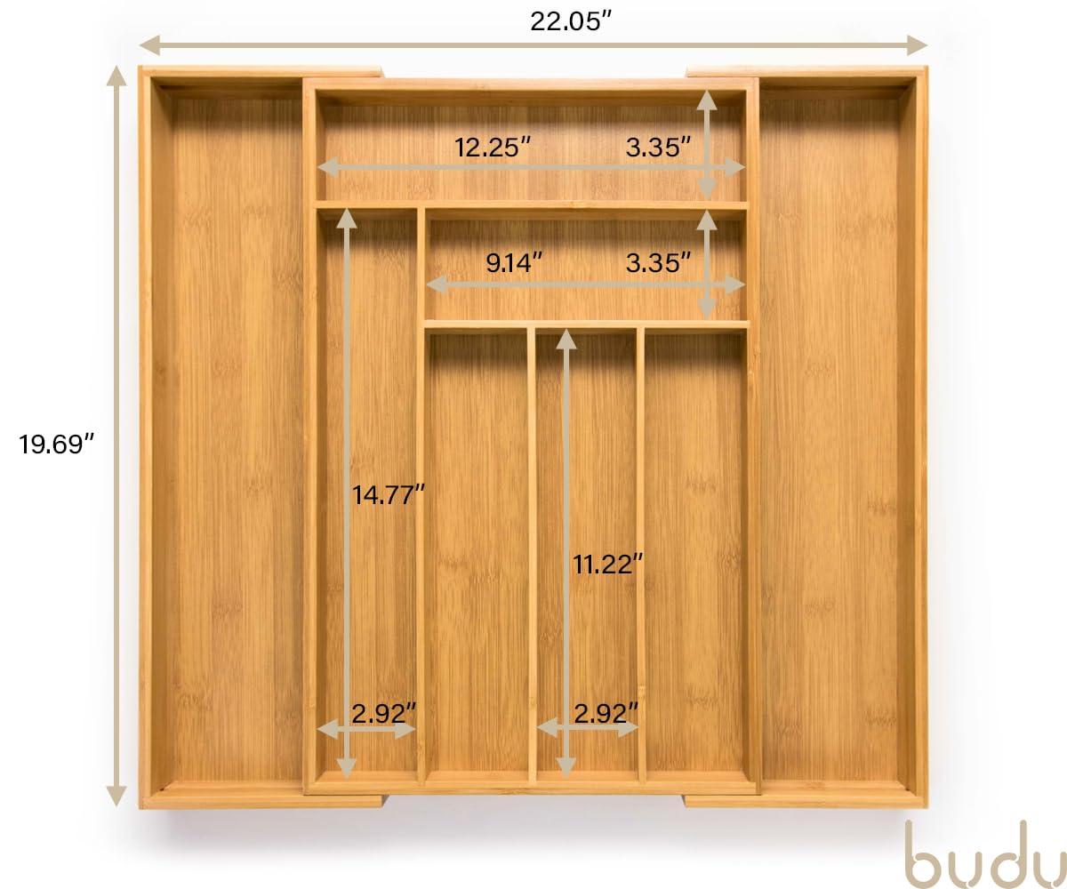 budu Silverware Drawer Organizer #19.7" Depth β Utensil Holder, Kitchen Drawer Organizers for Flatware, Cutlery β Perfect Utensil Organizer for Silverware & Other Kitchen Organization Tools & Storage