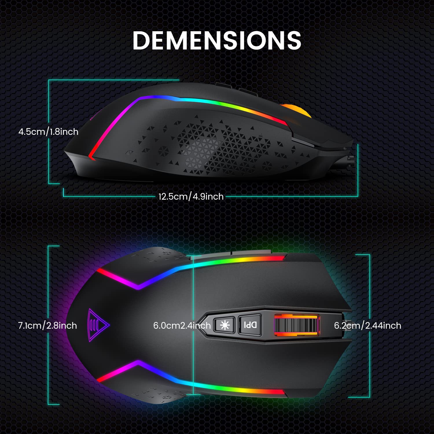 EKSA Gaming Mouse, Computer Mouse with 7 Programmable Buttons, Wired Gaming Mice with Chroma RGB 6 Backlit & Adjustable 8000DPI for Windows PC Gamers
