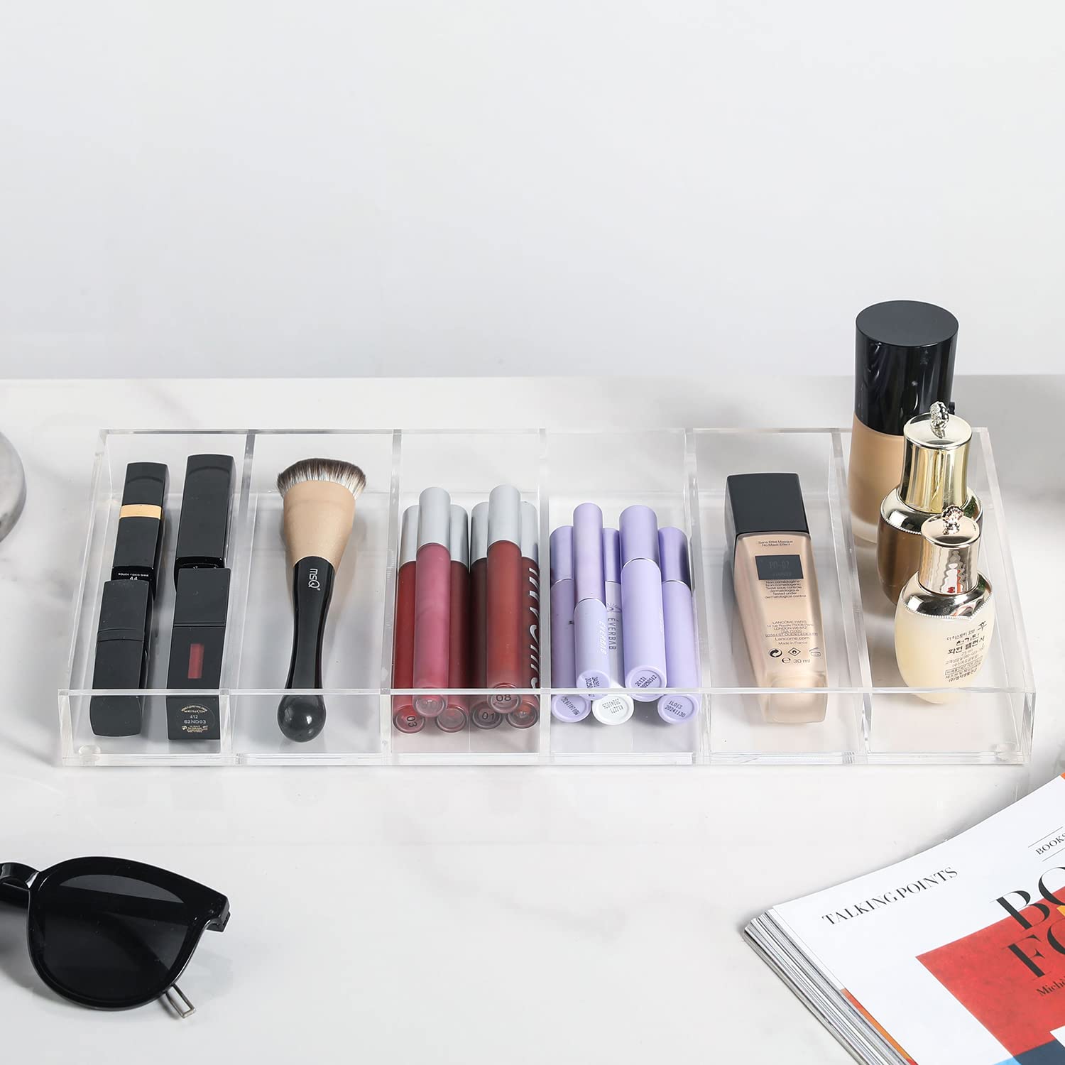 MyGift Premium Clear Acrylic Sunglass Holder Display Tray with 6 Compartments, Drawer Organizer Storage Case for Sunglasses, Reading Glasses, Eyewear, Jewelry, Makeup and Perfume Vanity Tray, Set of 2