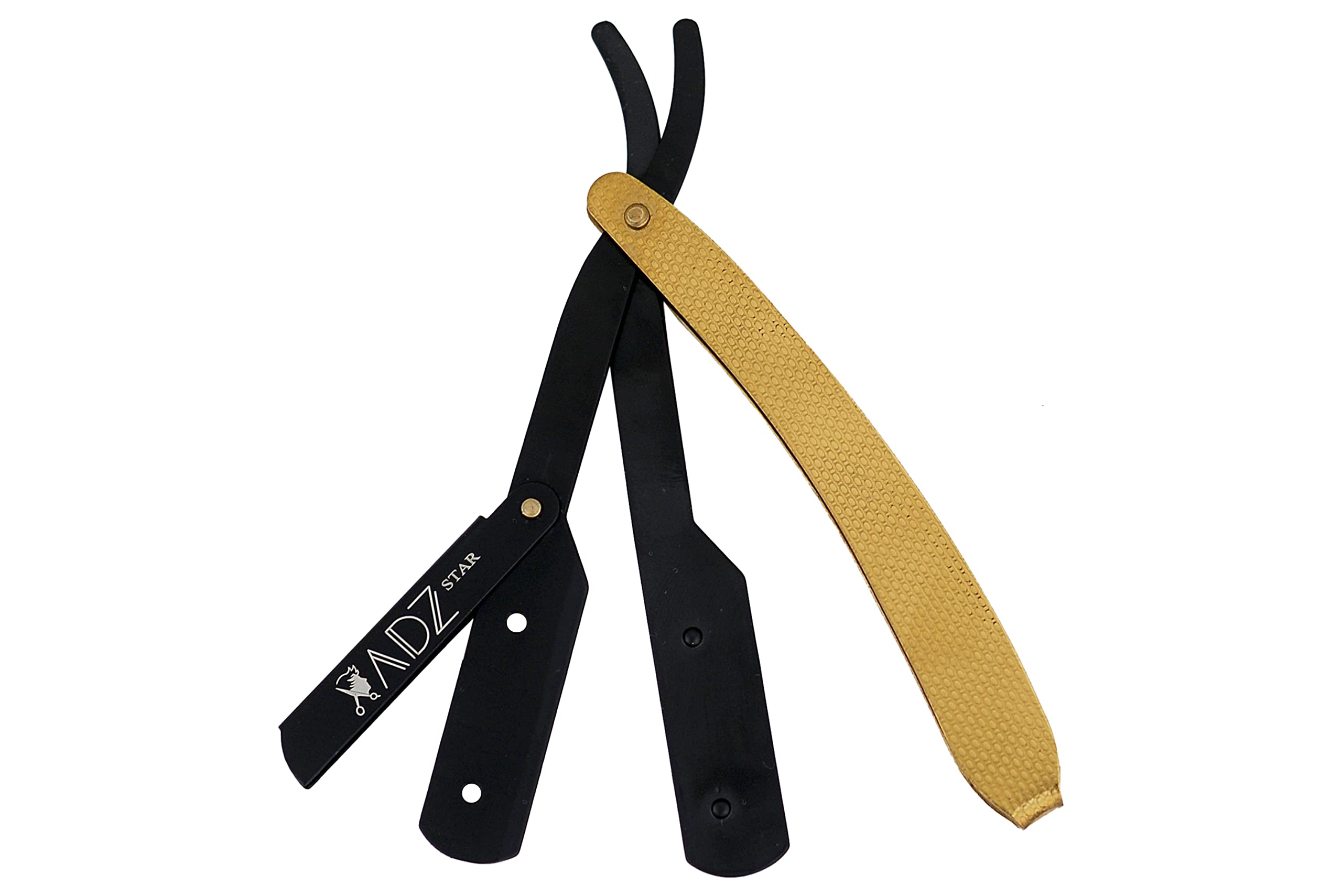 ADZ STAR Professional Straight Edge Razor with 10 Single Straight Razor Blades-Barber Straight Razor, BLACK & GOLD
