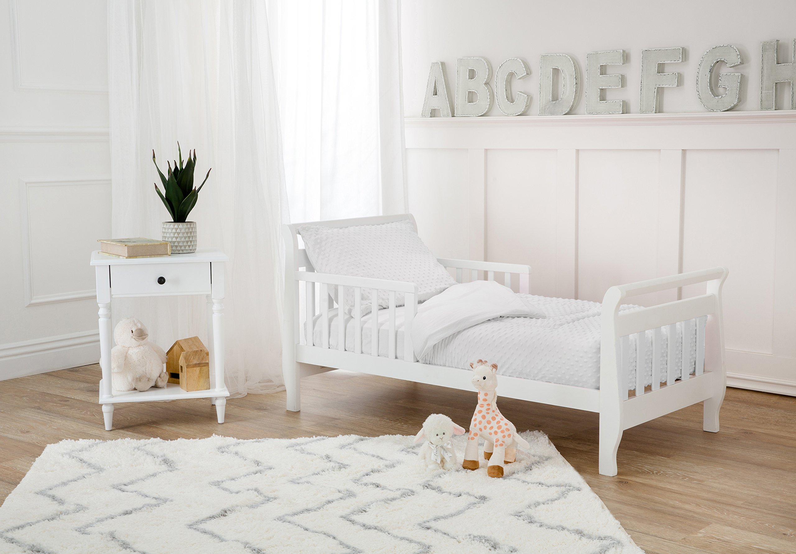 TL Care Minky Dot Chenille 4 Piece Toddler Bedding Set, White, for Boys and Girls