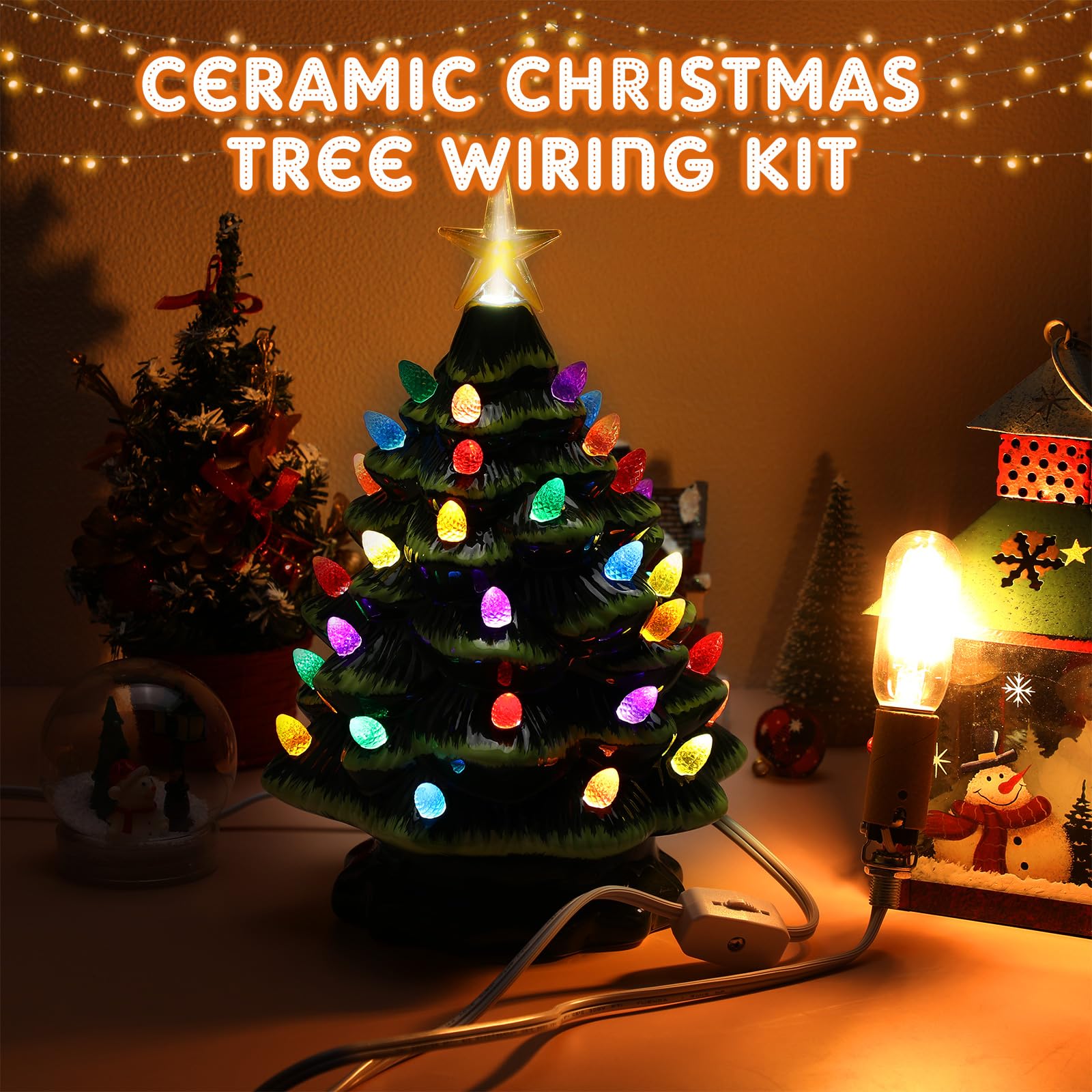 Baquler Medium Christmas Tree Wiring Kit, with 4 Watt LED Bulb, Ceramic Christmas Tree Replacement Lights, E12 Candelabra Base, Lamp Wiring Kit Nice for Desk Lamp Lighting and DIY Projects (1)