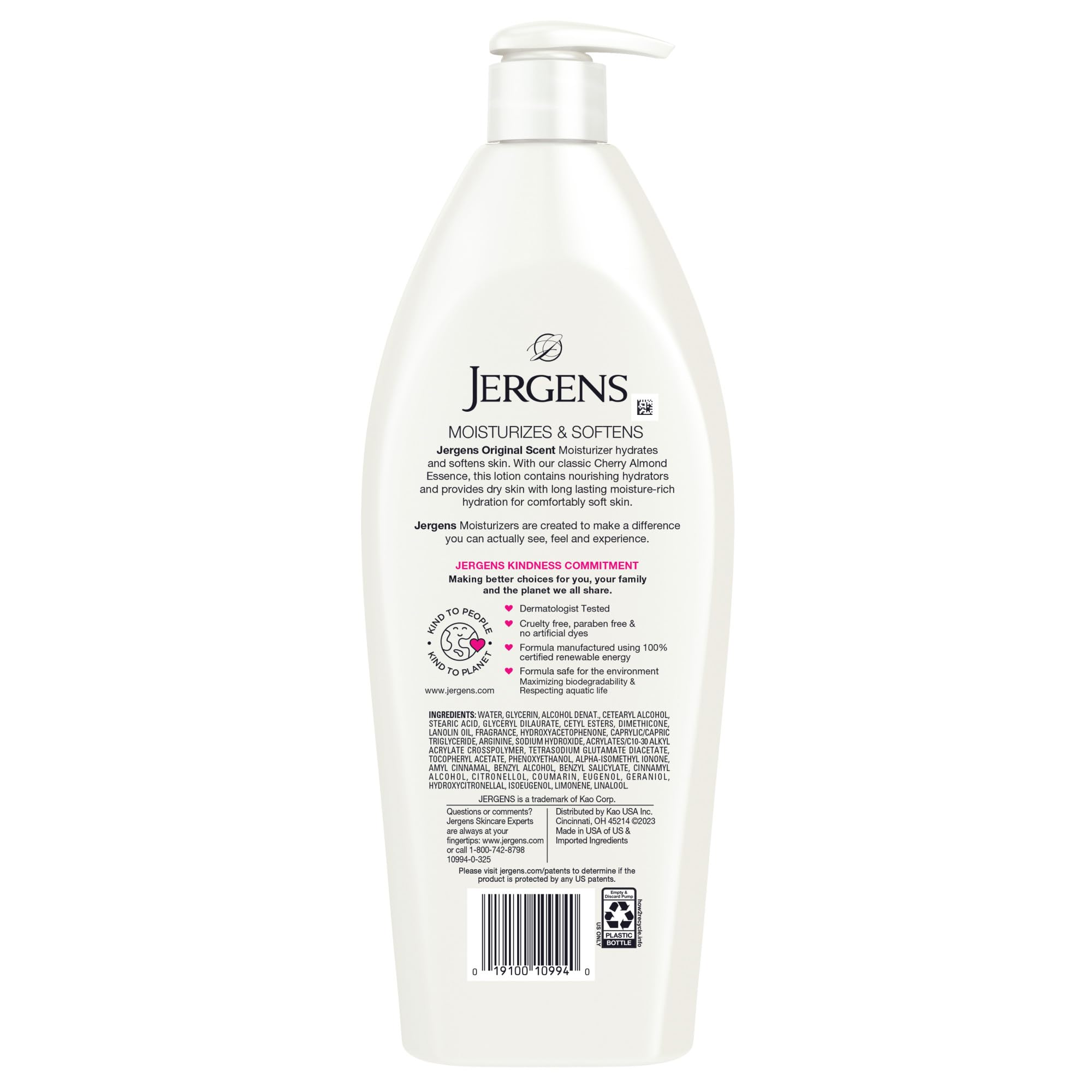 Jergens Original Scent Dry Skin Body Lotion, Hand and Body Moisturizer, Cherry Almond Essence, Dermatologist Tested, 21 Oz