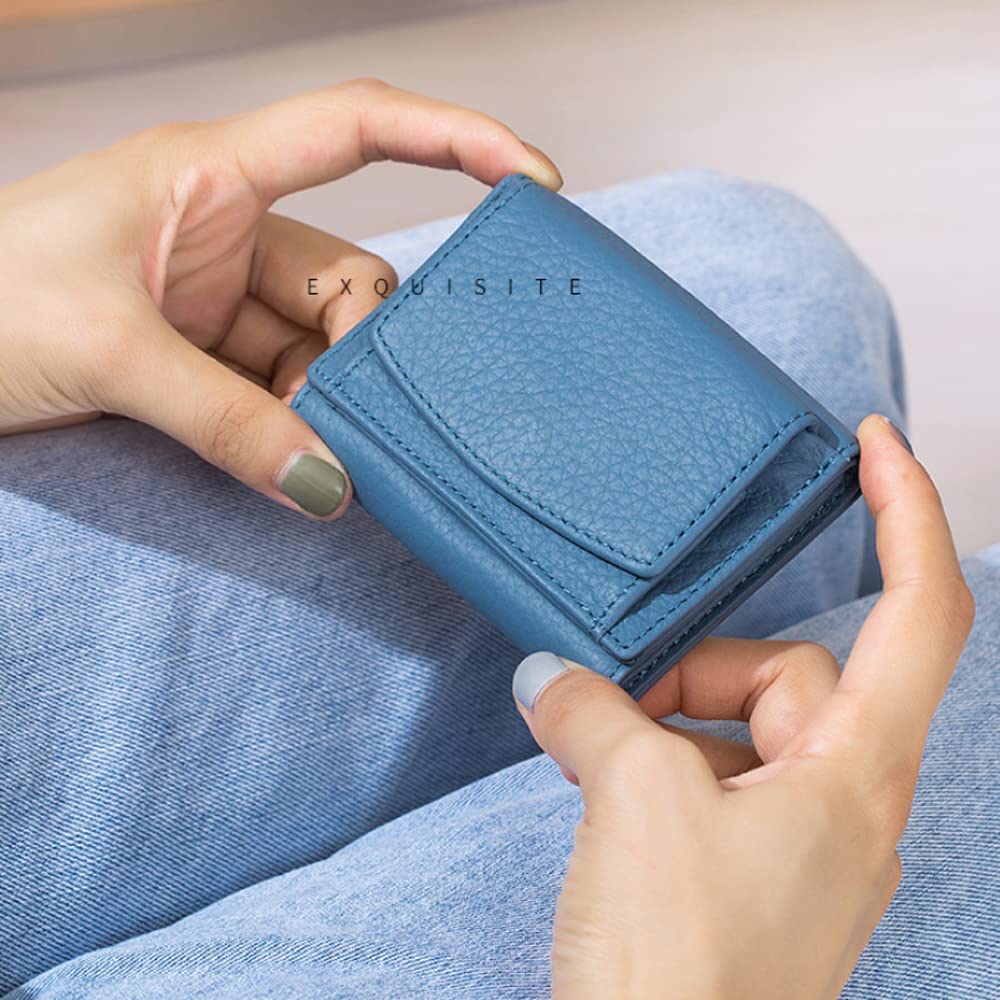 ARSHUN 2023 New Genuine Leather RFID Blocking Card Holder Organizer Pocket Mini Wallet, Foldable Slim Compact Wallet. (Blue)