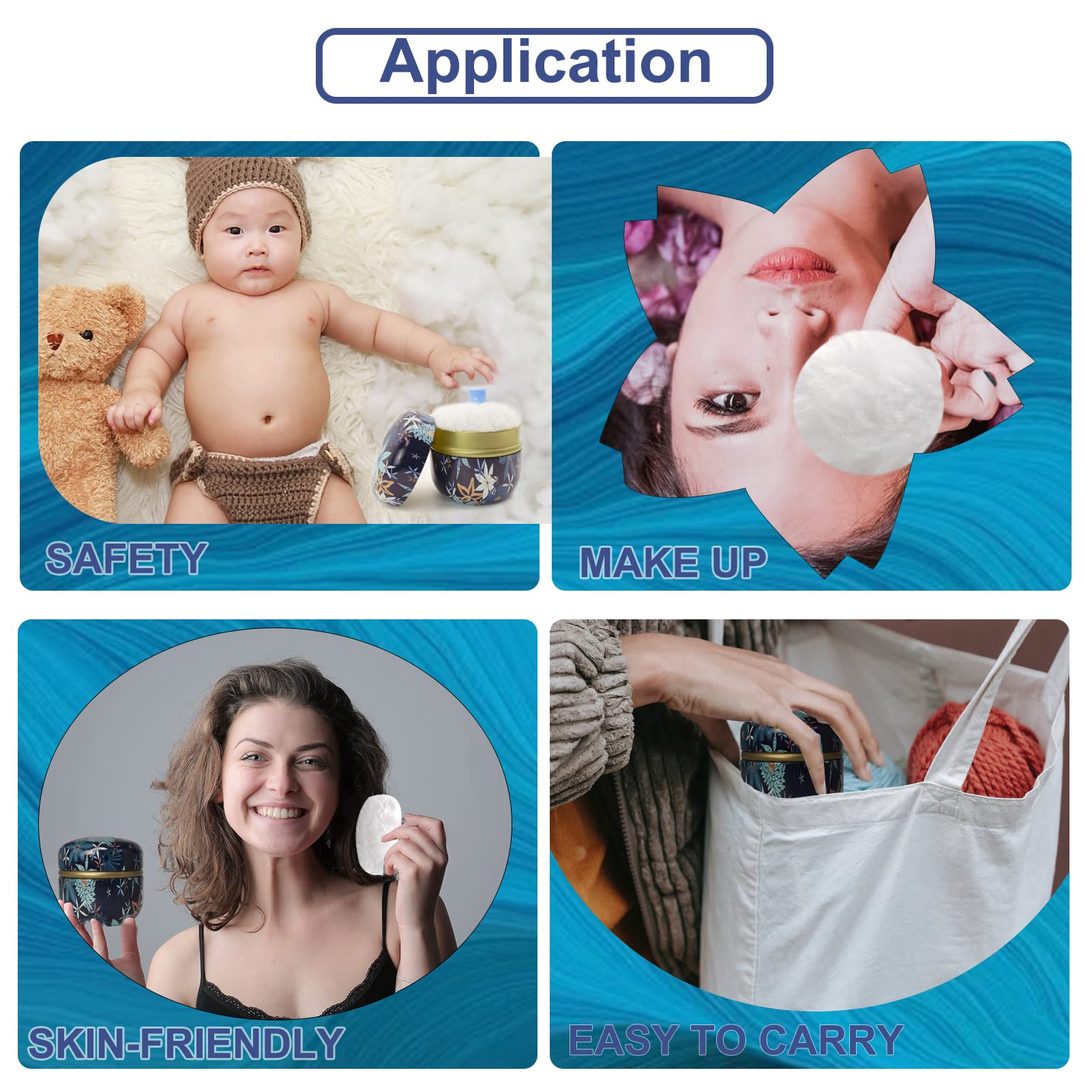 BBKON Large Powder Puff for Body Powder with Powder Container, Soft Powder Puff and Dusting Powder Travel Case (Quiet Flowers)