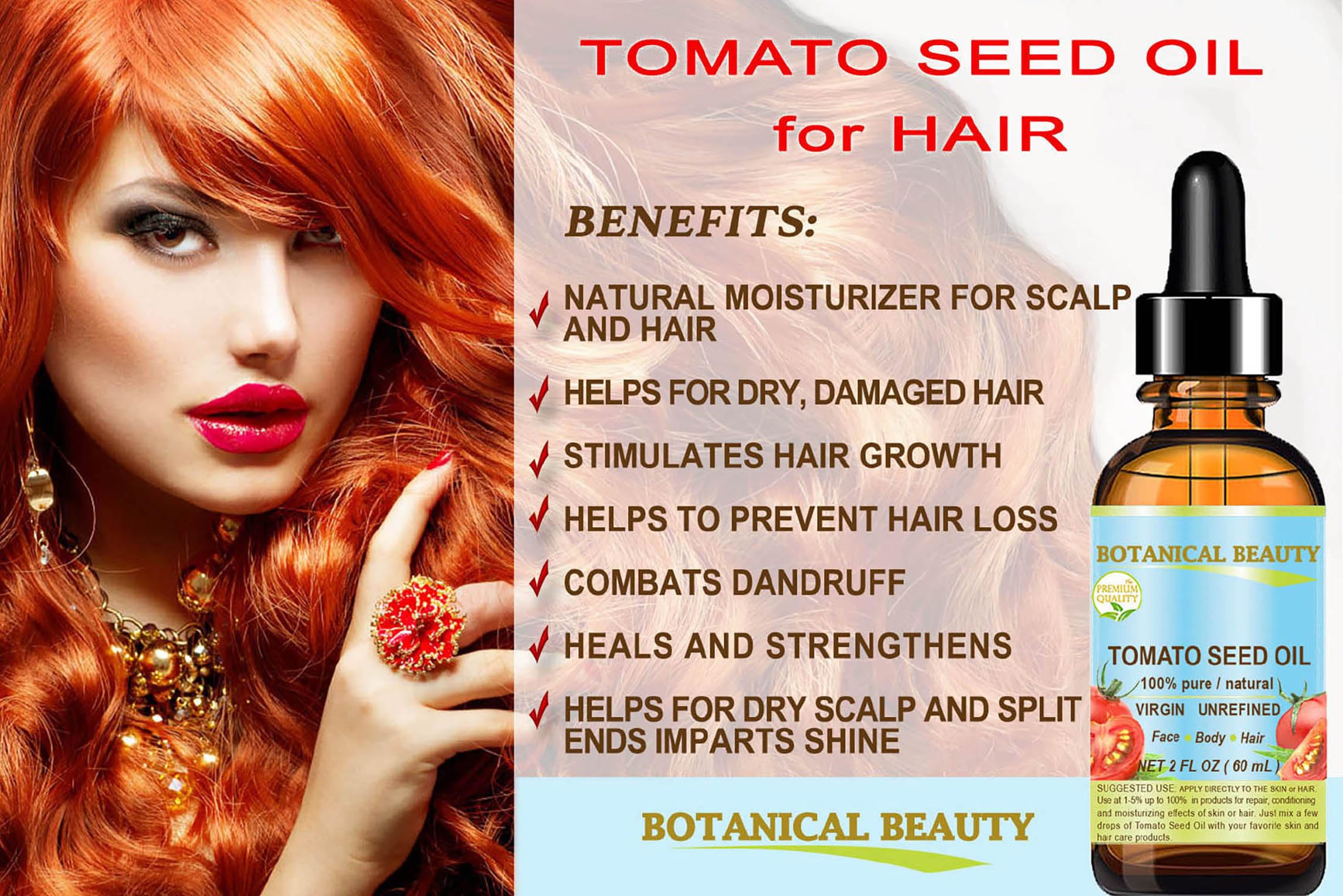 TOMATO SEED OIL 100% Pure Natural Virgin Unrefined Cold-pressed Carrier Oil 0.5 Fl oz 15 ml For Face, Skin, Body, Hair, Lip, Nails. Rich in Vitamin E, Lycopene by Botanical Beauty