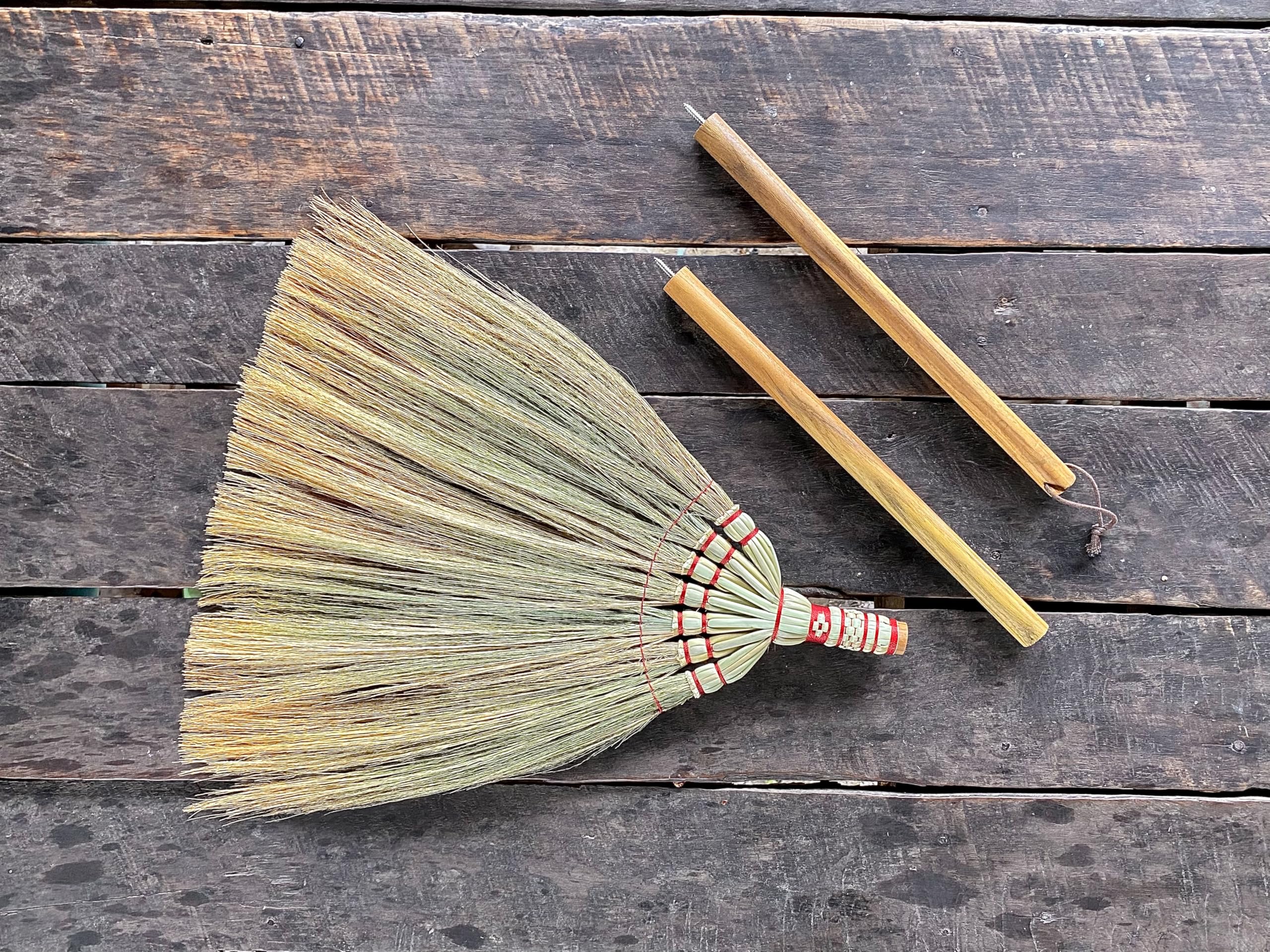 Asian Broom 46 inch - Straw Soft Broom - Long Handle Broomstick for Cleaning, Decoration, Wedding-Natural Whisk Broom for House, Garage, Office,Kitchen - Indoor Grass Broom