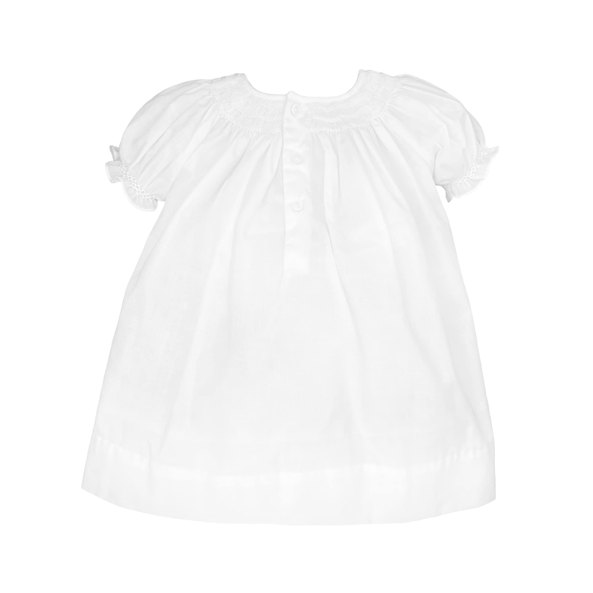 Petit Ami Baby Girls' Daygown with Wave Smocking, White (Newborn)