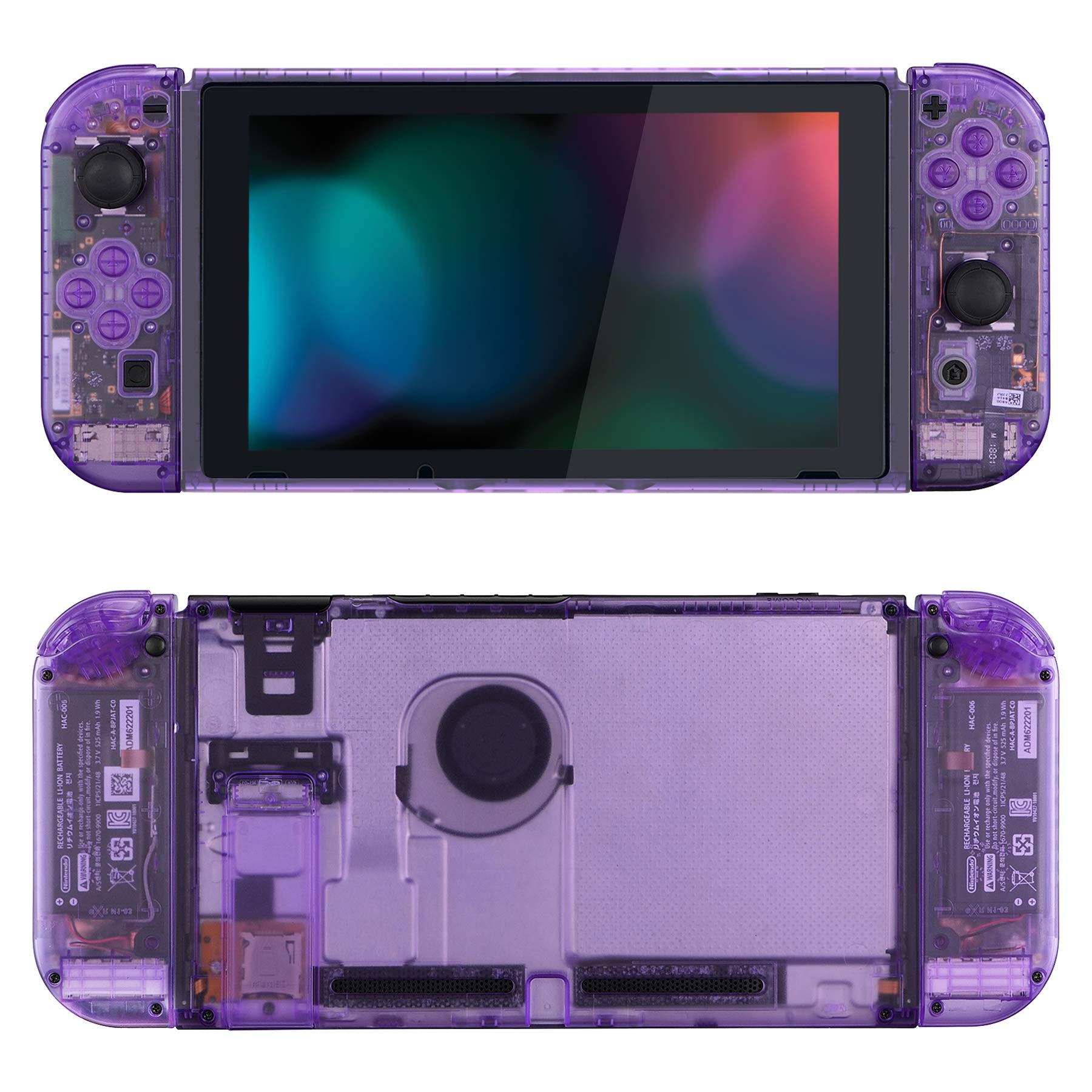 eXtremeRate Clear Atomic Purple Front Back Plate for Nintendo Switch Console, NS Joycon Handheld Controller Housing with Full Set Buttons, Replacement Shell for Nintendo Switch - Switch NOT Included