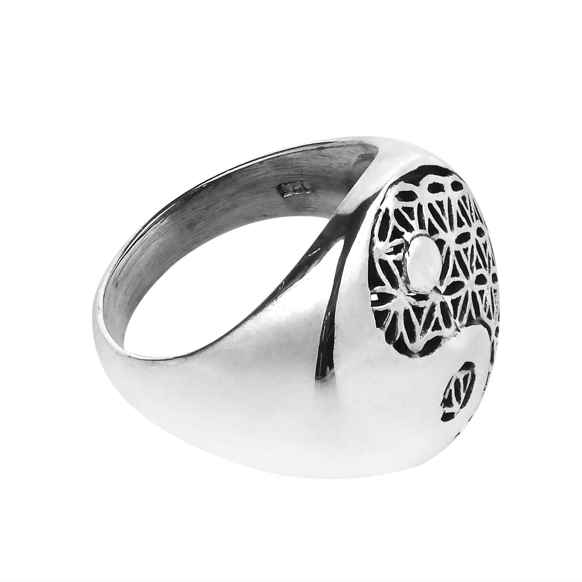 AeraVida Yin Yang Balance Flower of Life .925 Sterling Silver Ring (6)