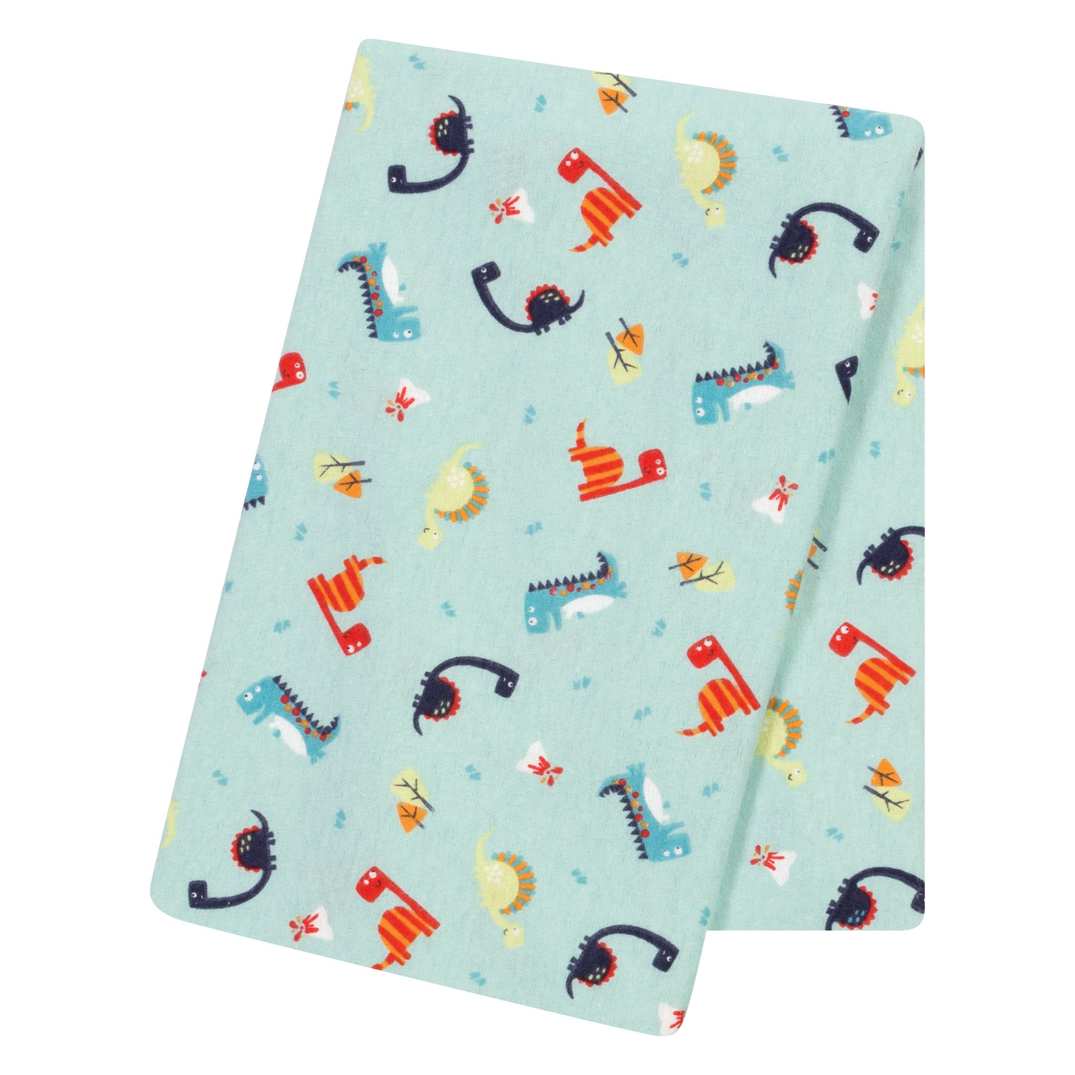 Trend Lab Dinosaurs Jumbo Deluxe Flannel Swaddle Blanket - Dinosaurs Scatter Print, Blue, Orange, Red and Green, 48 in x 48 in