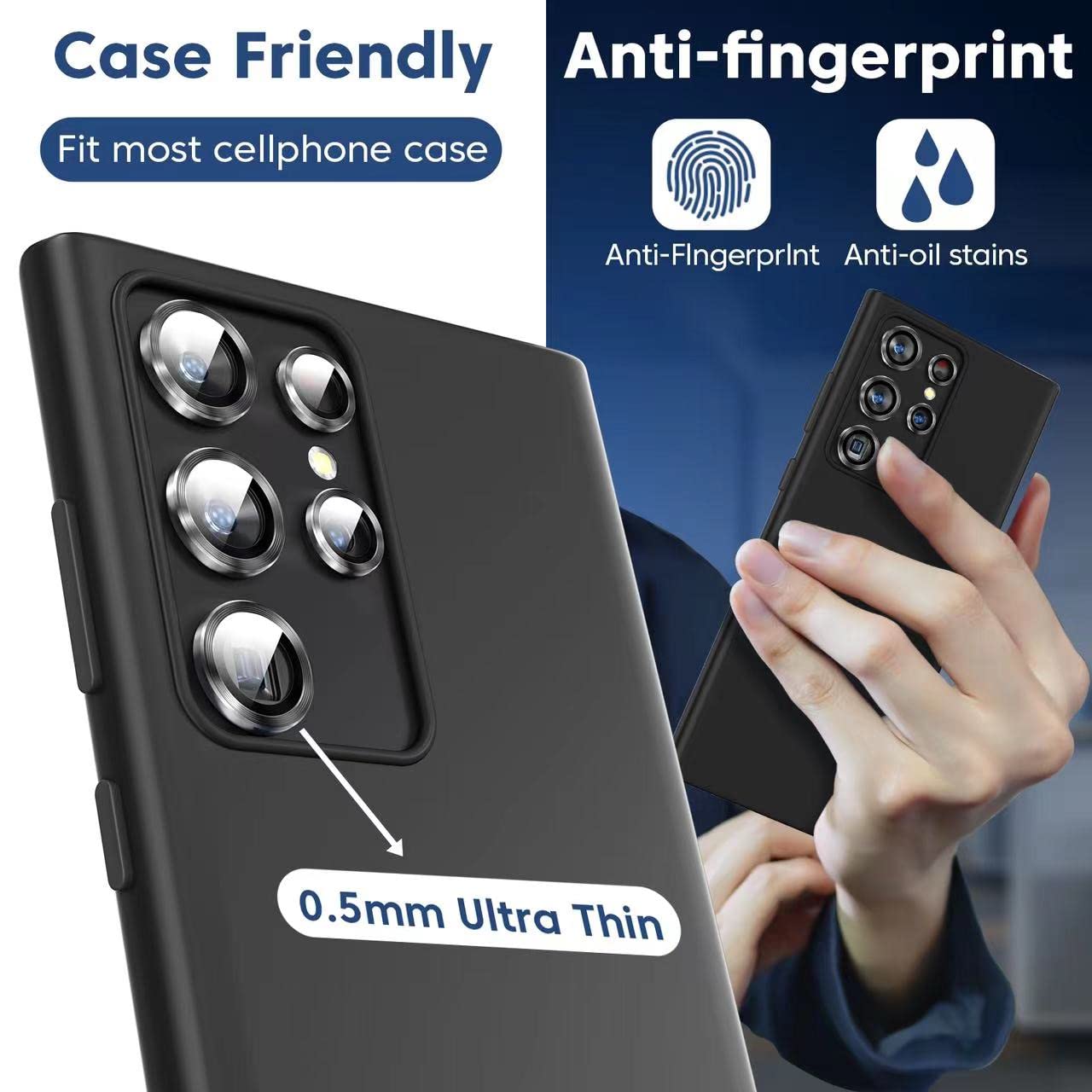 Arshek [5+5 PCS] for Samsung Galaxy S23 Ultra Camera Lens Protector, Keep Lens Original Design, 9H Tempered Glass Metal Ring Camera Cover Screen Protector Case Friendly Night Shot Mode HD Clear