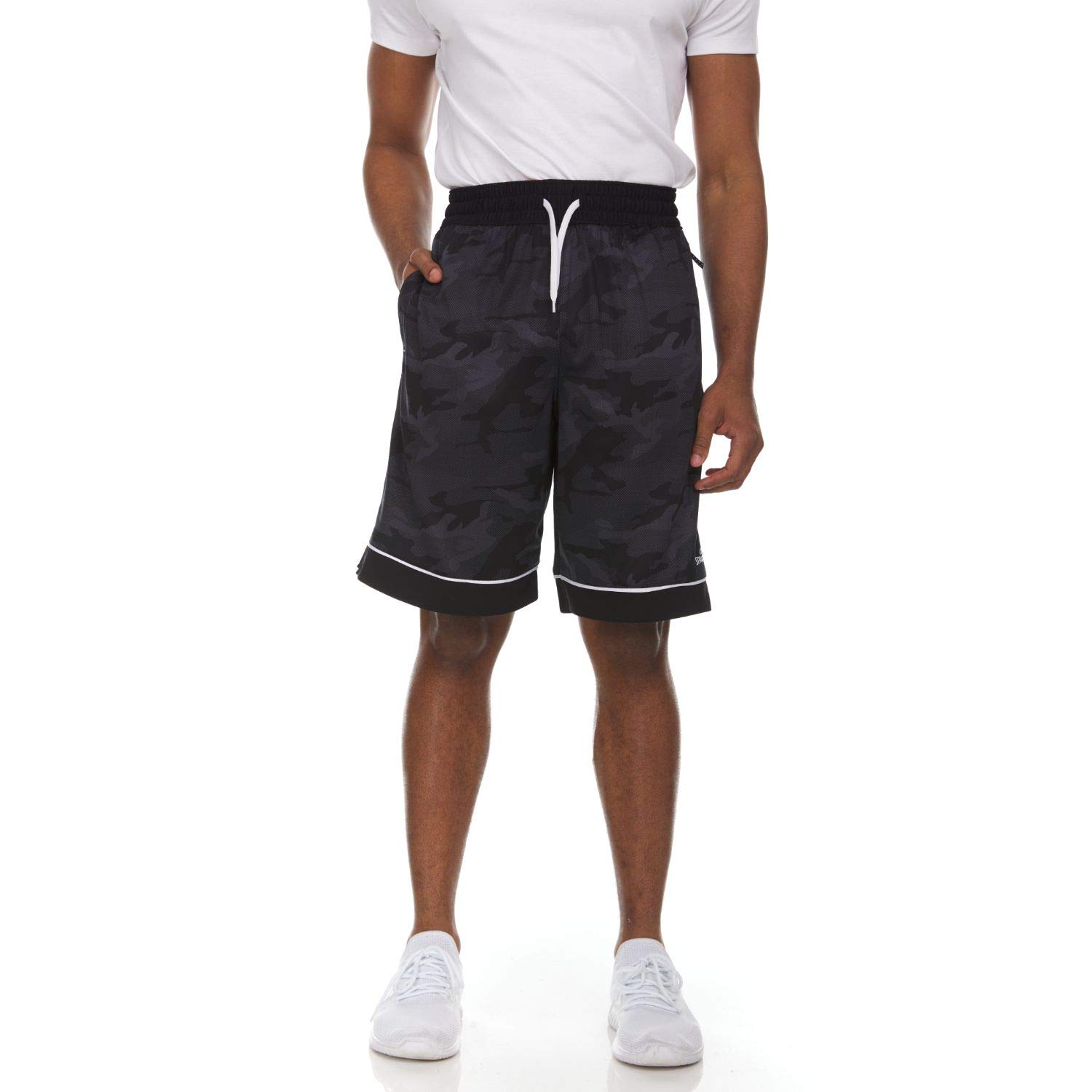 Spalding Mens Heat Performance Basketball Shorts with 10" Inseam, Black Camo, L