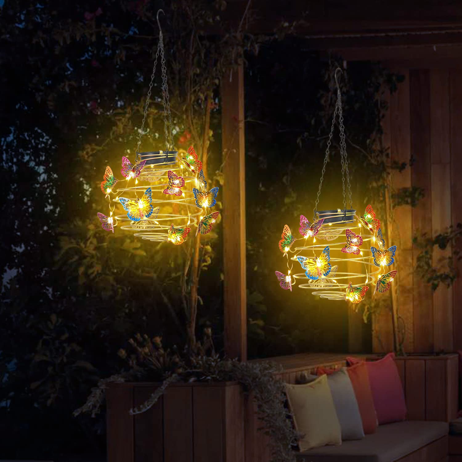 Newinhome 2 Pack Hanging Solar Lights Metal Peacock Garden Table Decor, Outdoor Waterproof Peacock Decorative Solar Lantern for Yard Lawn Patio Backyard Countryard