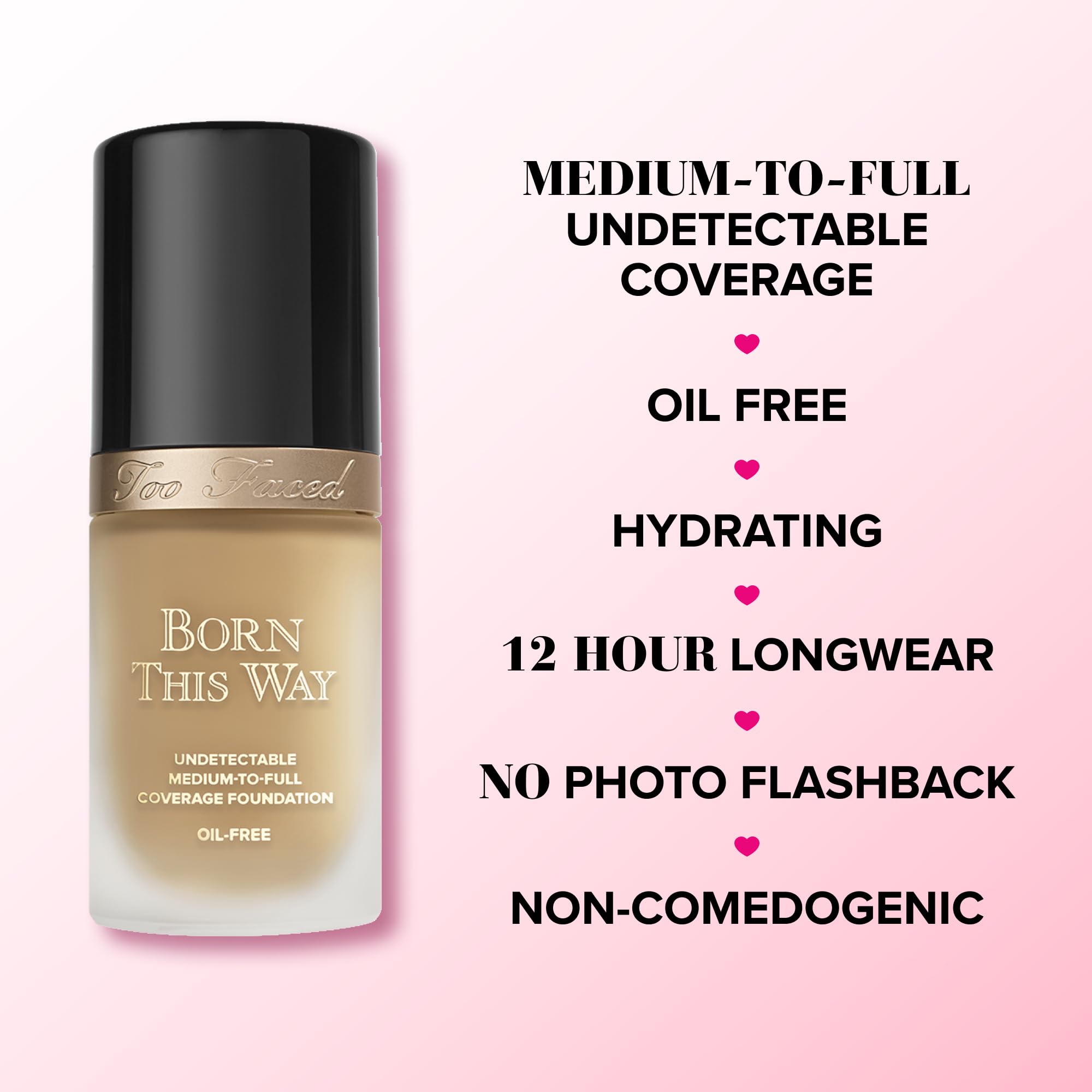 Too Faced Born This Way Natural Finish Longwear Liquid Foundation | Medium-To-Full Coverage | Hydrating + Oil Free, 1 Fl Oz, Almond
