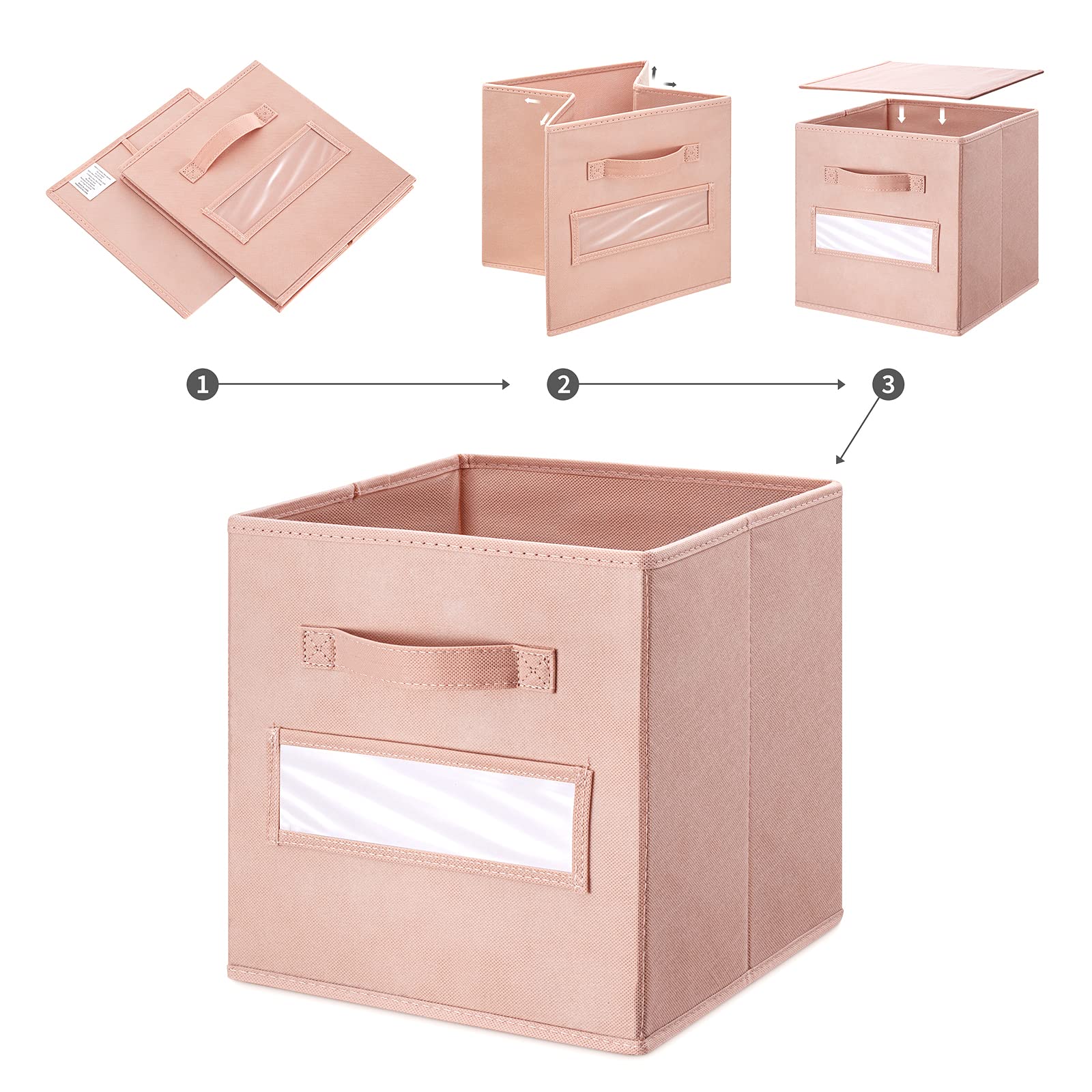 artsdi Set of 10,Foldable Cube Storage Bins with 10 Labels Window Cards & a Pen,Baskets Containers for Shelves,Closet Organizers Box for Home & Office,Pink