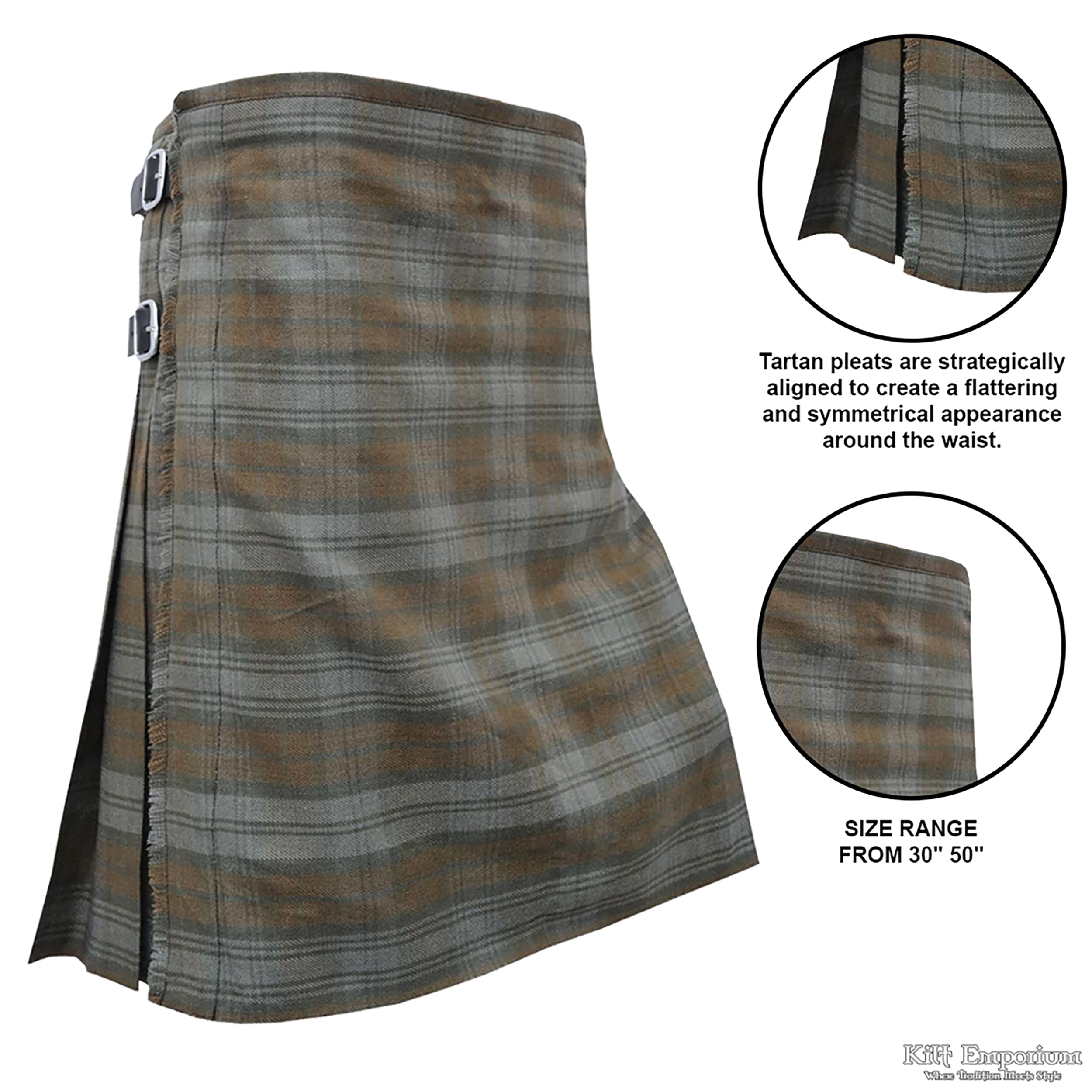 Kilt Emporium Men's Kilt Weathered Black Watch Tartan 5 Yards 16oz Acrylic Wool (Weathered Black Watch, 38)