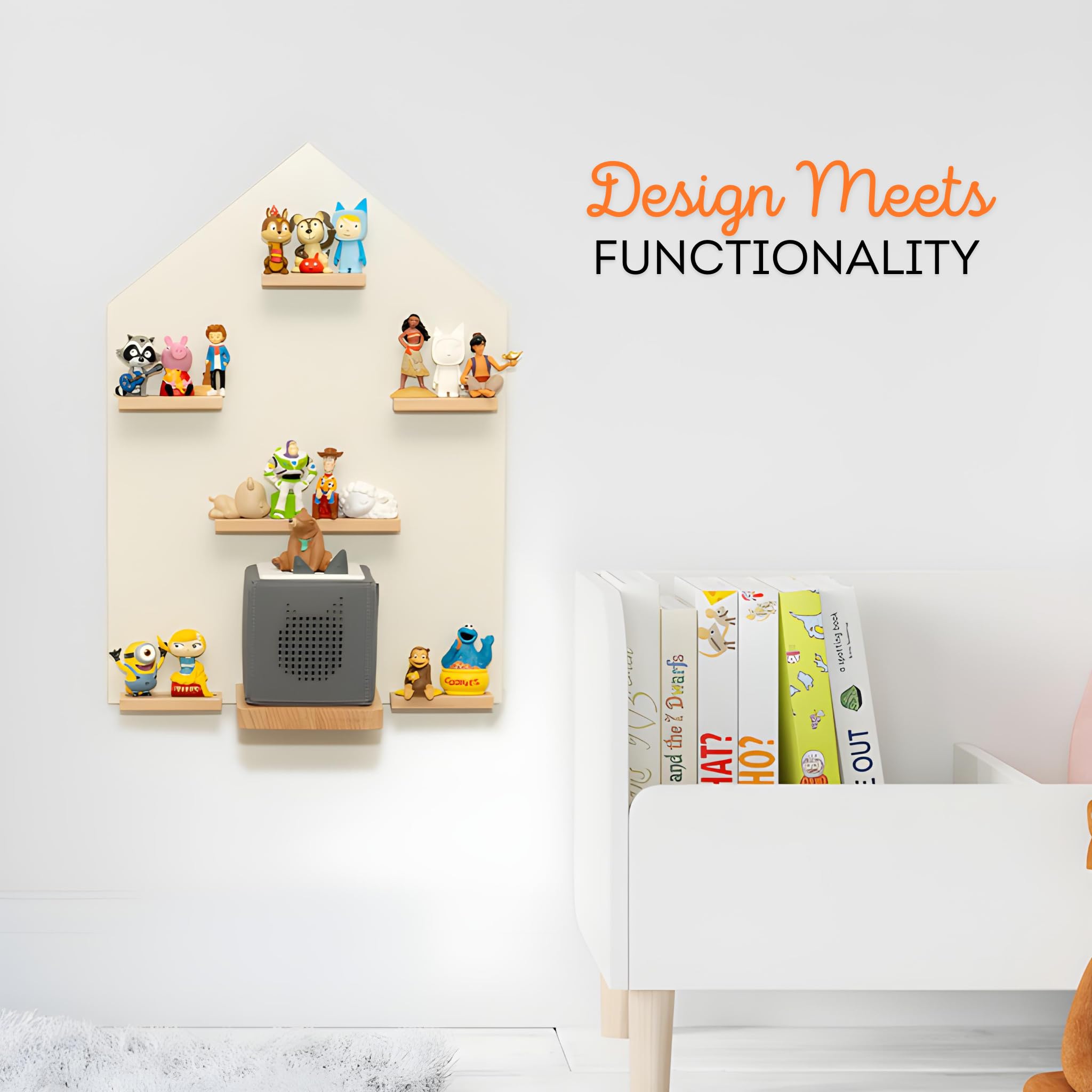 BigStep Large LED Magnetic Shelf Compatible with Toniebox, Tonies Figures, Tonies Characters and Other Tonies Accessories - Use as Wall Shelf or Free Standing - Integrated Warm-White LED Strip