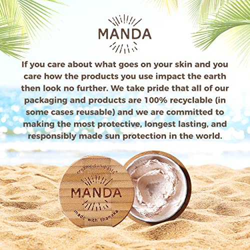 MANDA - Reef Safe Sunscreen - Made of Thanaka, Non-Nano Zinc Oxide & Organic Ingredients - SPF 50 - Travel Size, Waterproof Sunscreen Paste - Applies Thick - 40g