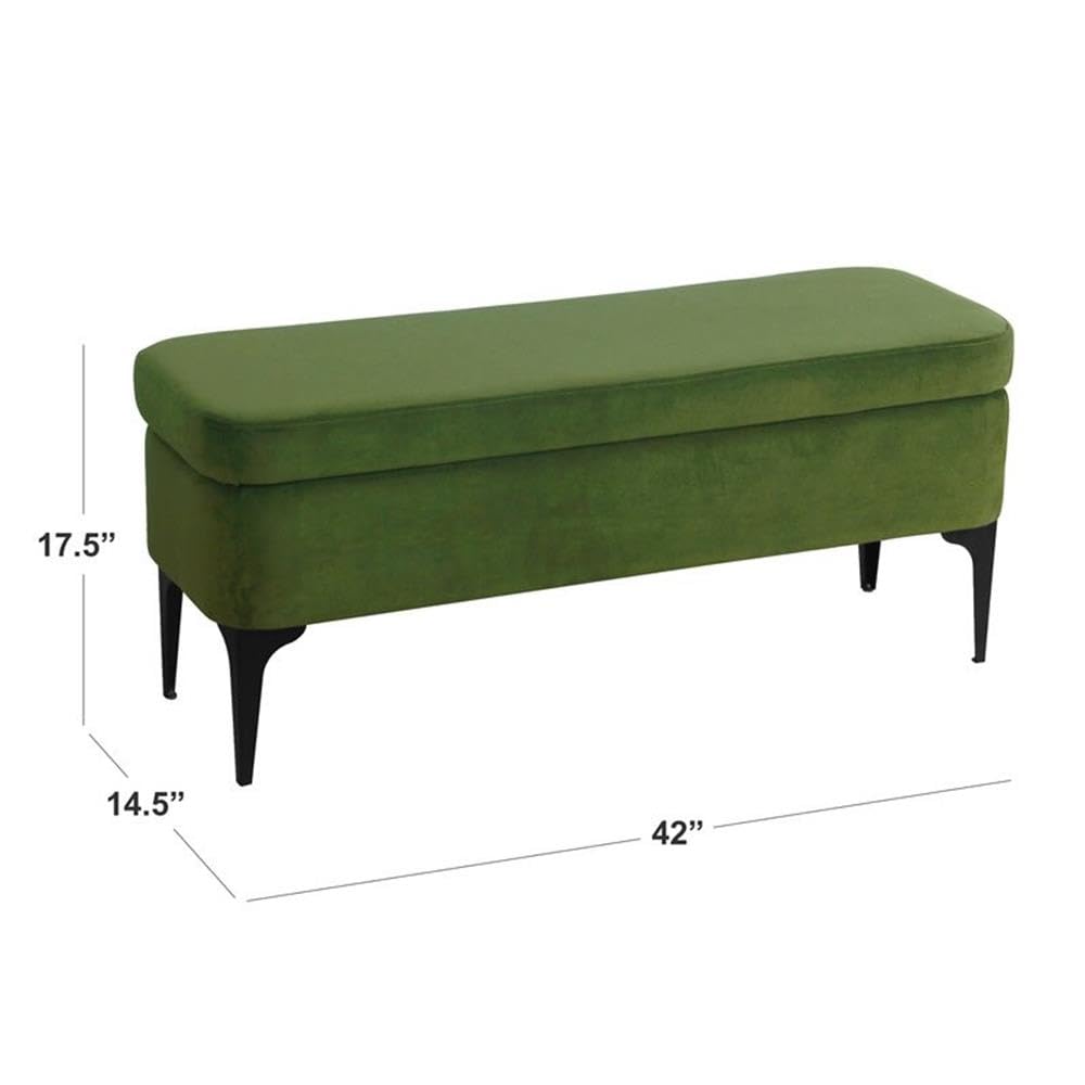 HomePop Upholstered Storage Bench with Metal Leg Home Décor|Bench with Storage for Living Room & Entryway - Green Velvet