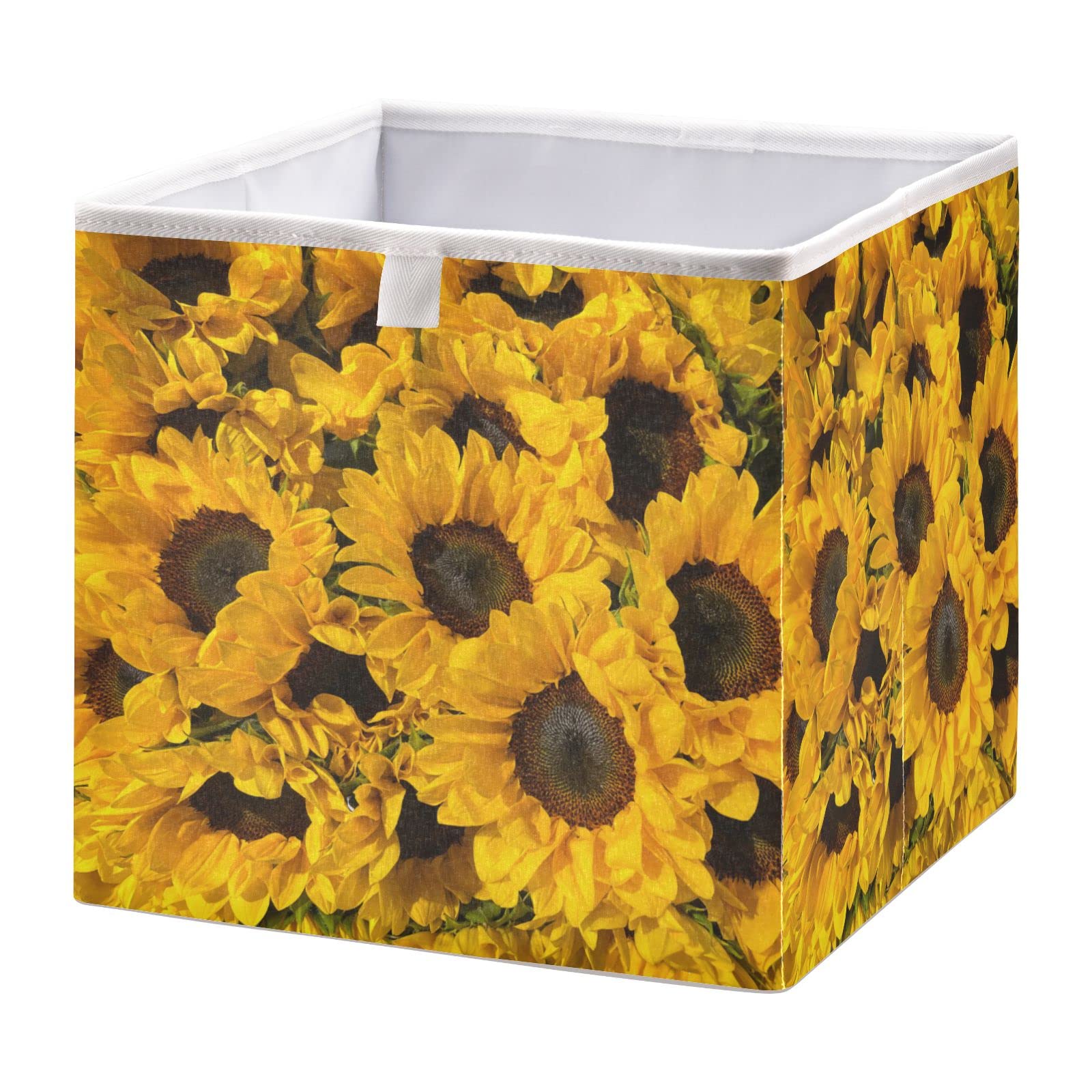 DOMIKING Sunflowers Storage Bin for Closet Shelves Bedroom Foldable Fabric Storage Baskets with Sturdy Handle Large Baskets Organization Cubes 11 Inch