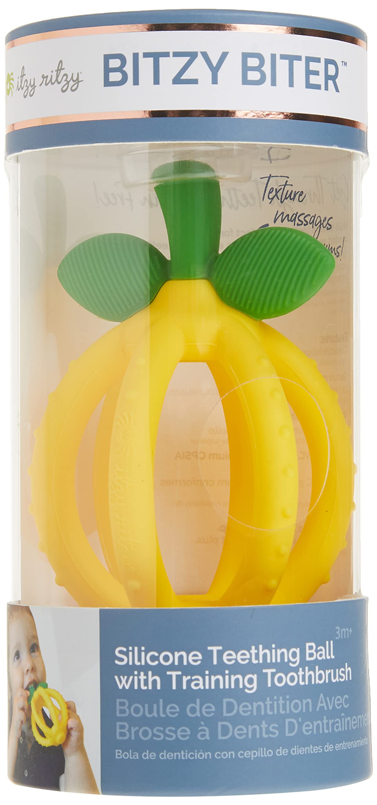 Itzy Ritzy Teething Ball & Training Toothbrush - Silicone, BPA-Free Bitzy Biter Clementine-Shaped Teething Toy Features Multiple Textures to Soothe Gums & an Easy-to-Hold Design (Clementine)