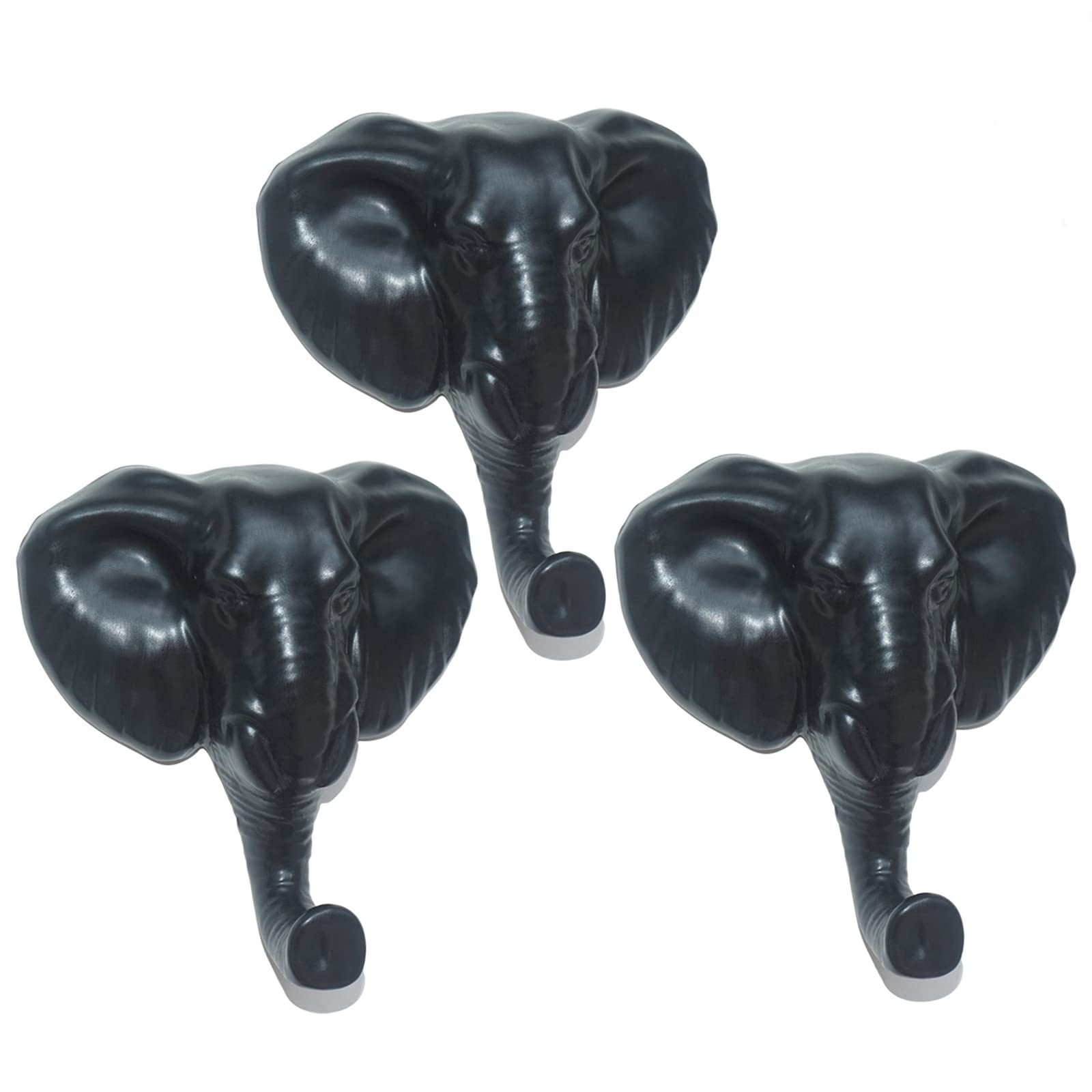 CAAHANJIA Ceramic Elephant Hooks,Adhesive Hooks,Wall Cabinet Door Towel Robe Clothes Hooks Self Adhesive Holders for Hanging Kitchen Bathroom Home Hooks 3 Pack (Black)
