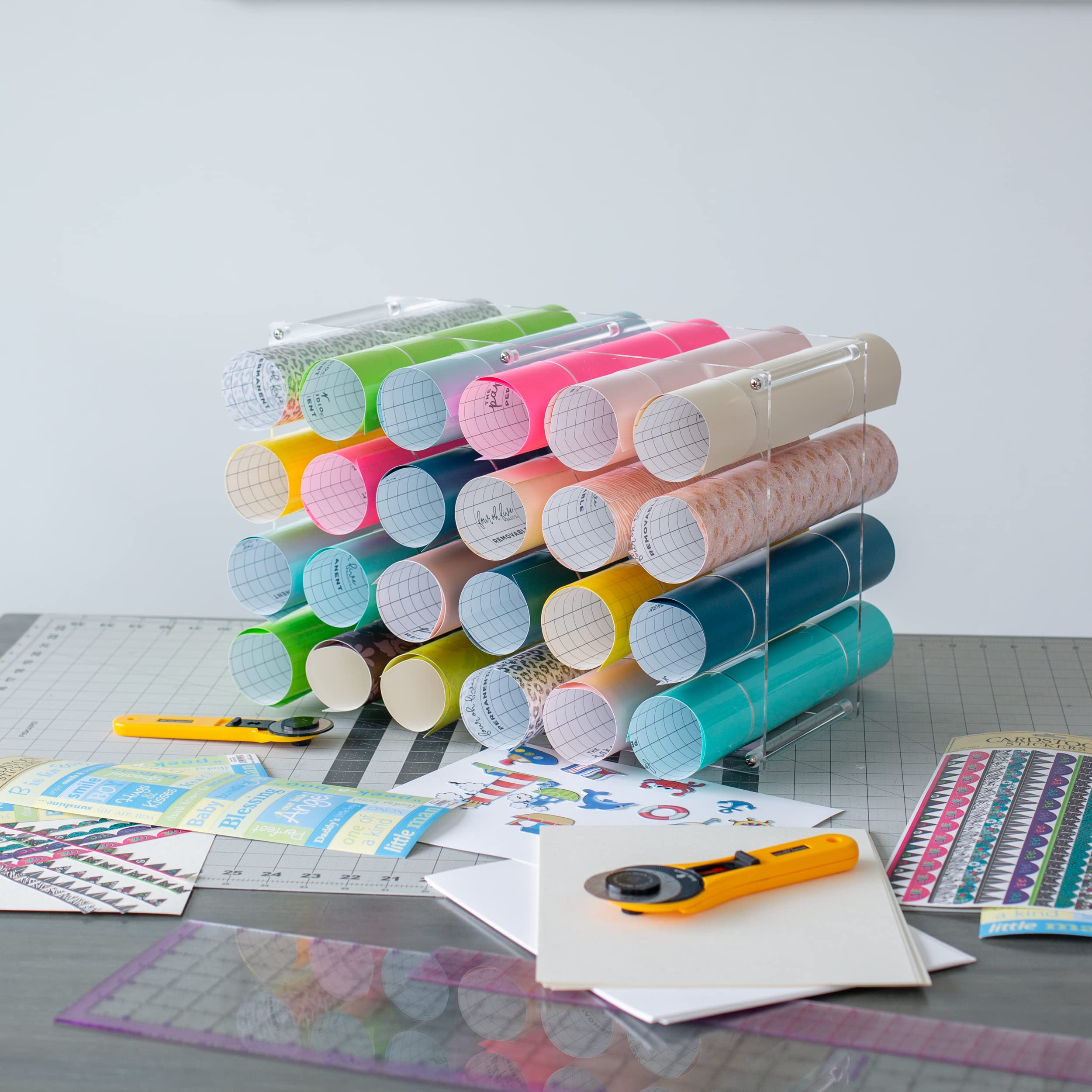 Vinyl Roll Holder with 24 Large Holes - Wide, Sturdy Acrylic Vinyl Storage Organizer - Multifunctional, Easy-to-Assemble Vinyl Roll Storage - Vinyl Organizer Art Rack